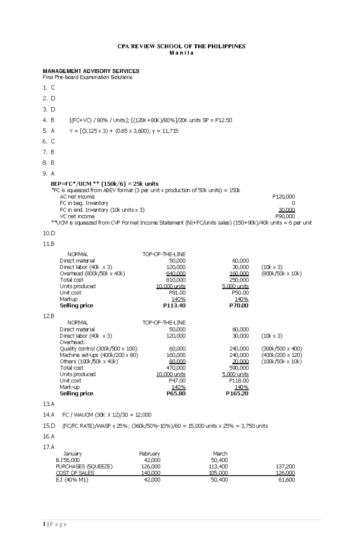 MAS Answer KEY - CPA REVIEW SCHOOL OF THE PHILIPPINES M a n i l a ...