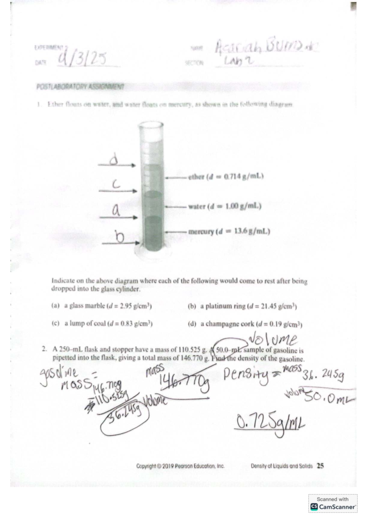 Lab 2 Post-Lab Assignment: Density of Liquids and Solids - Studocu
