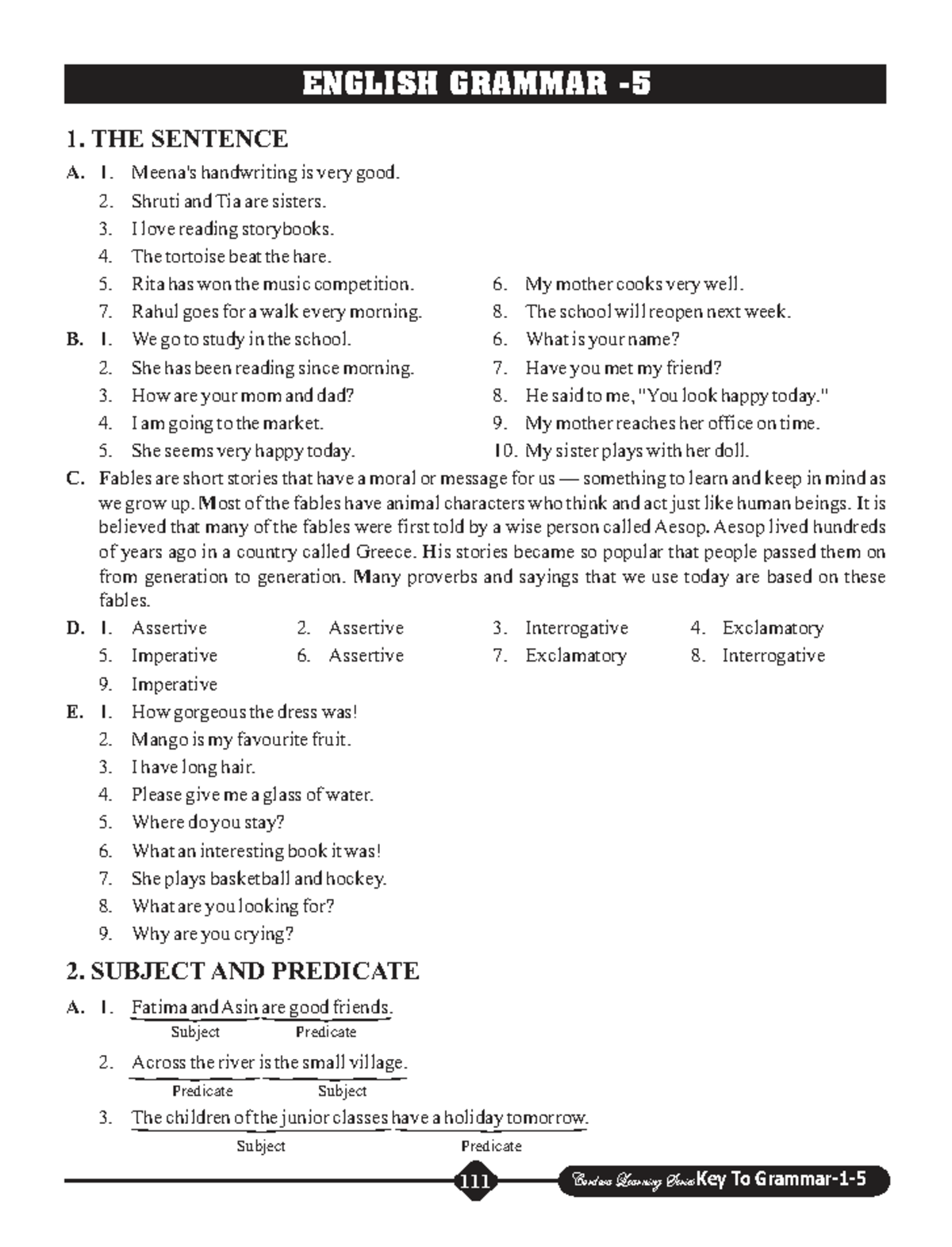 ENGLISH GRAMMAR 1: SENTENCE STRUCTURE & PARTS OF SPEECH - ANSWER KEY ...