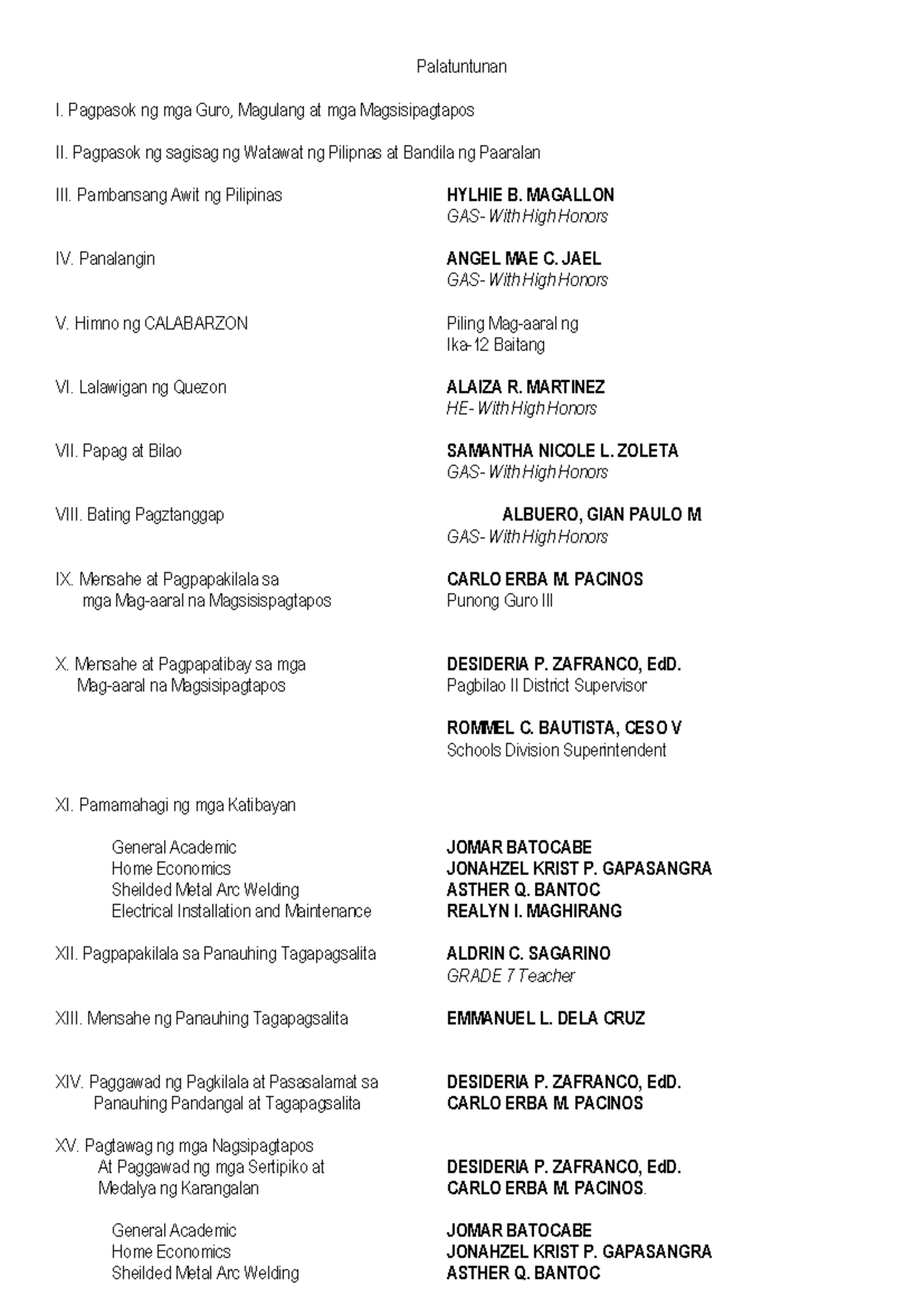 Palatuntunan ng Pagtatapos para sa GRAD - Mga Materyales at Mensahe ...