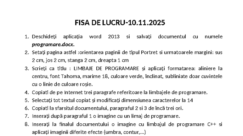 FISA Word 2: Formatare Document LIMBAJE DE PROGRAMARE - Studocu