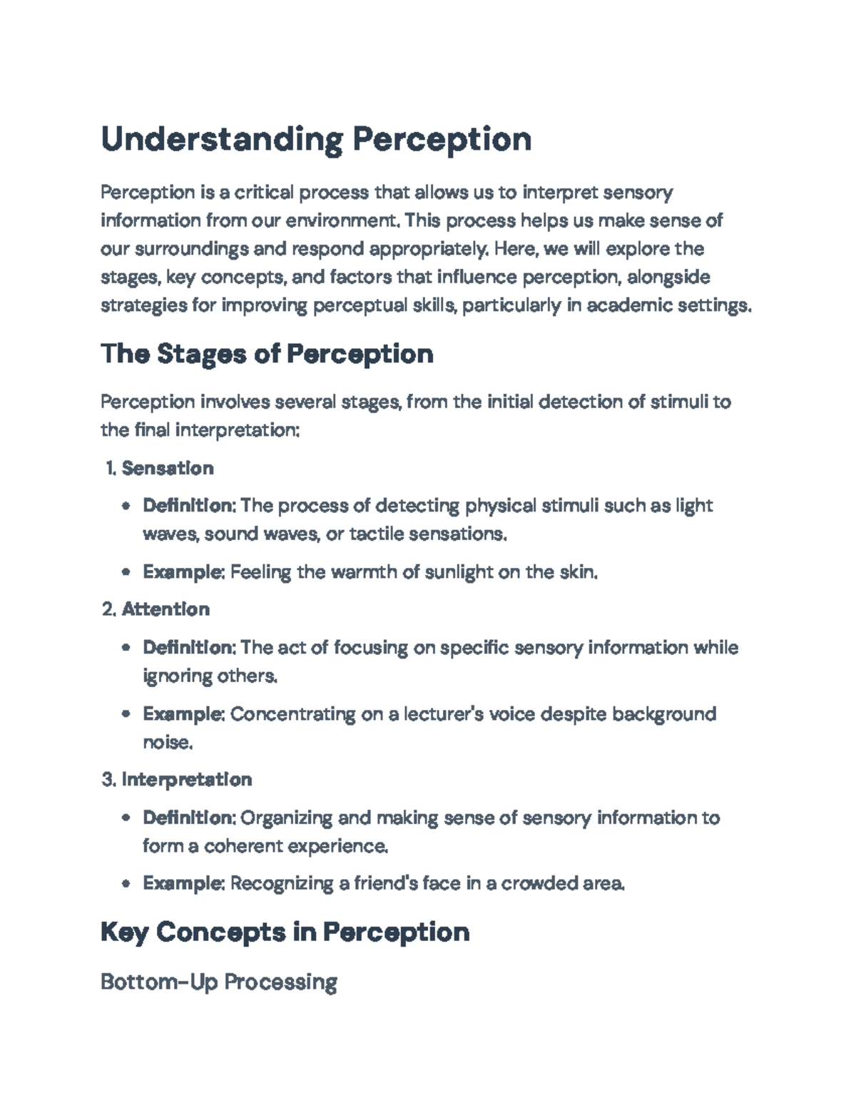 Understanding Perception: Stages and Strategies for Academic Success ...