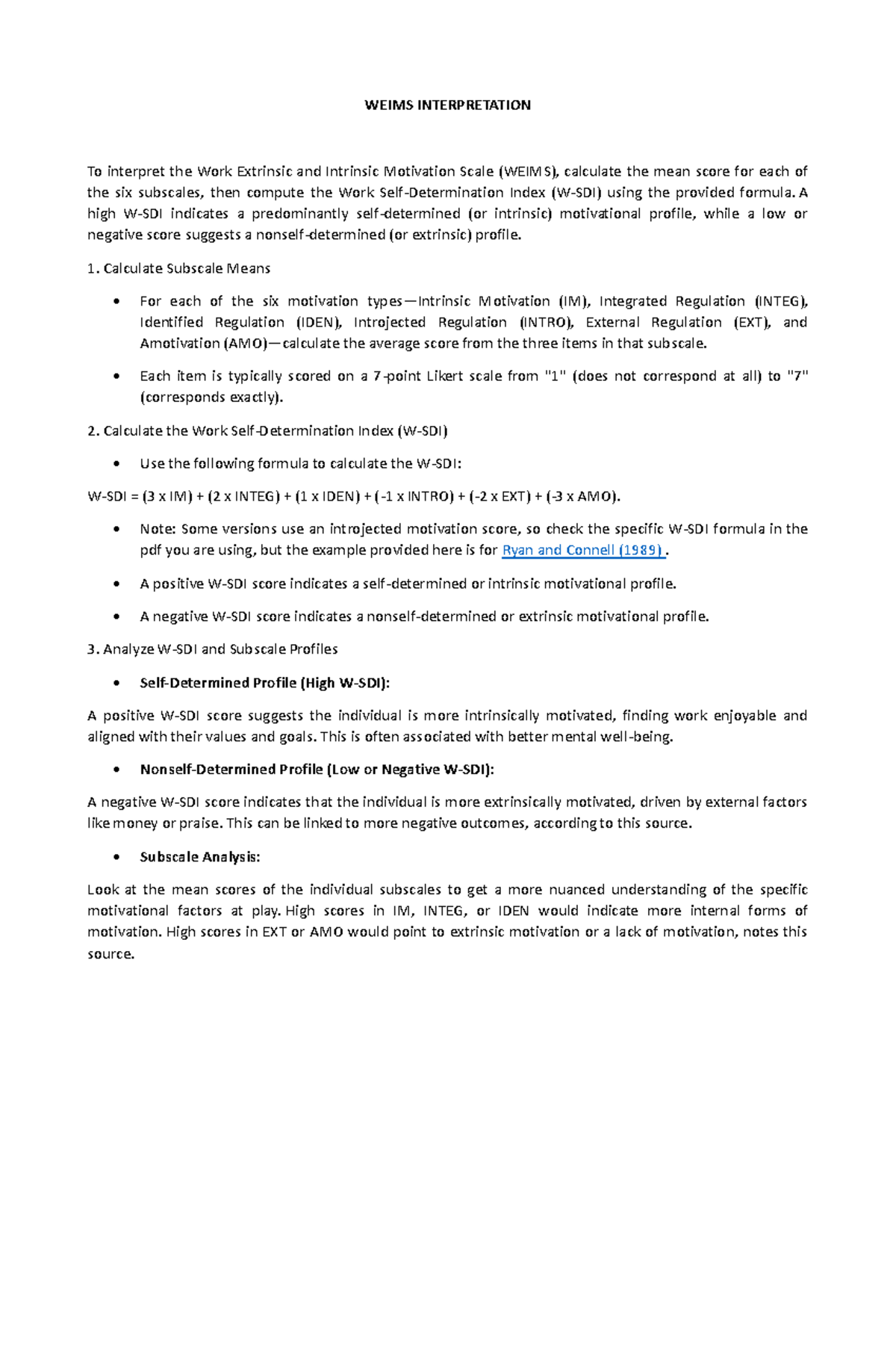 WEIMS Interpretation: Analyzing Motivation Profiles and Scores - Studocu