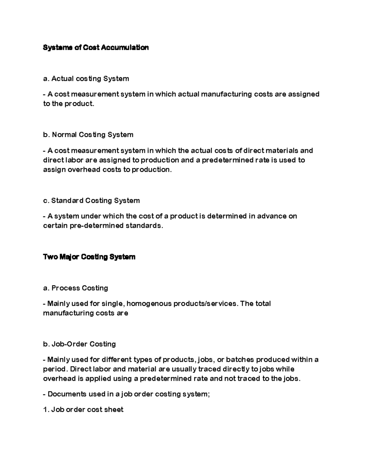 Systems of Cost Accumulation: Costing Methods Explained - Studocu