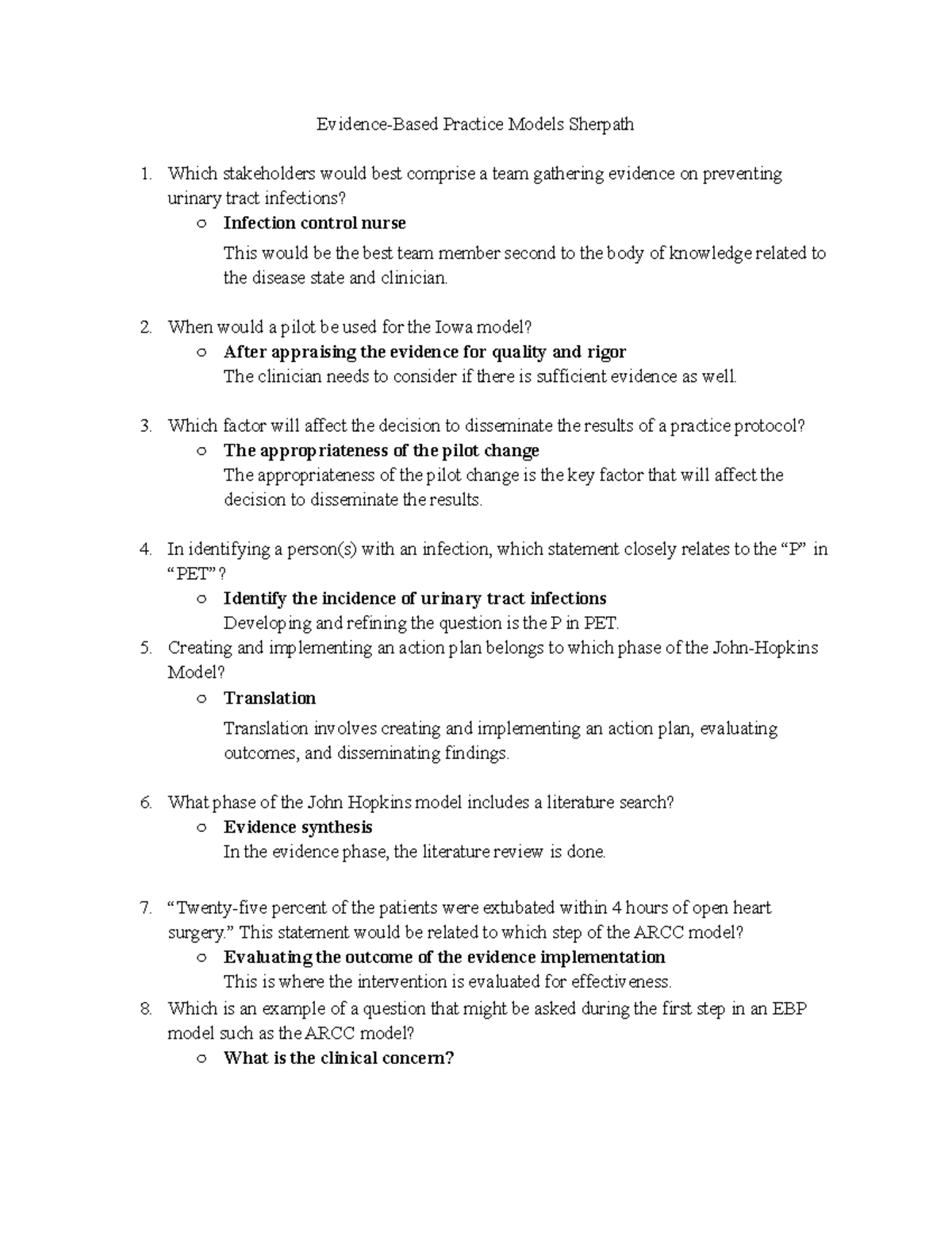 Evidence-Based Practice Models: Key Insights and Q&A Guide - Studocu