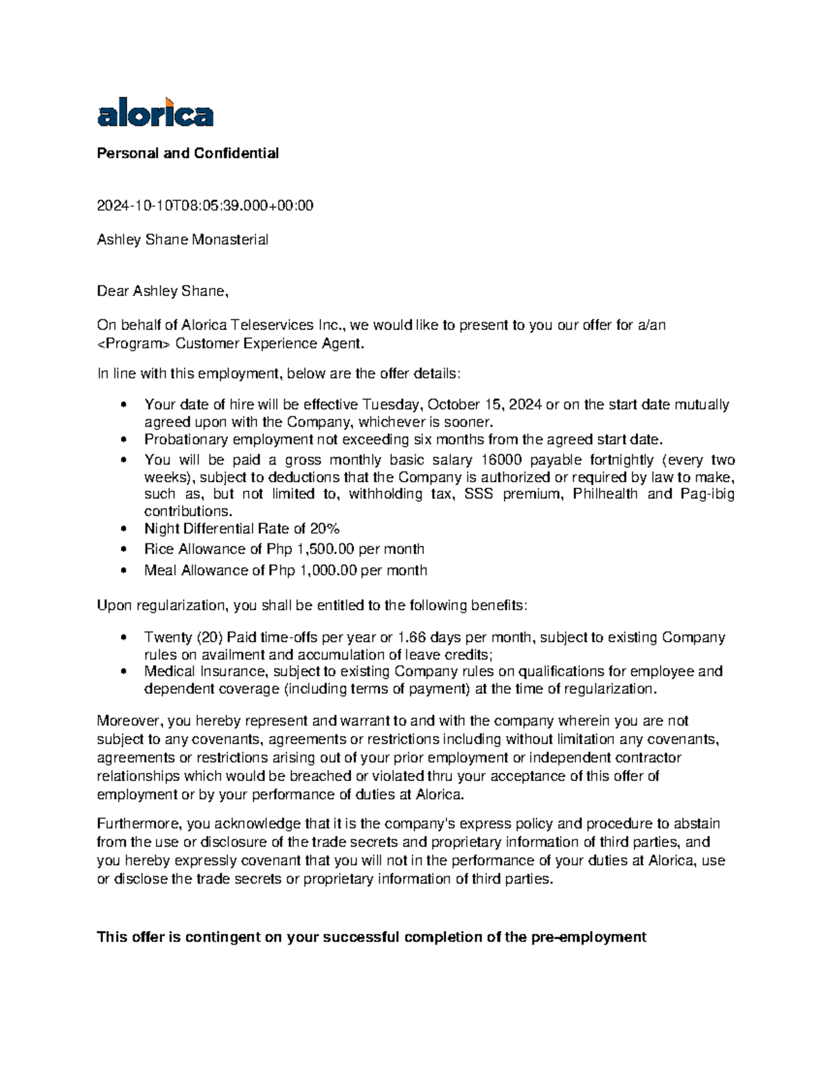 Job Offer Details for Customer Experience Agent Position - Studocu