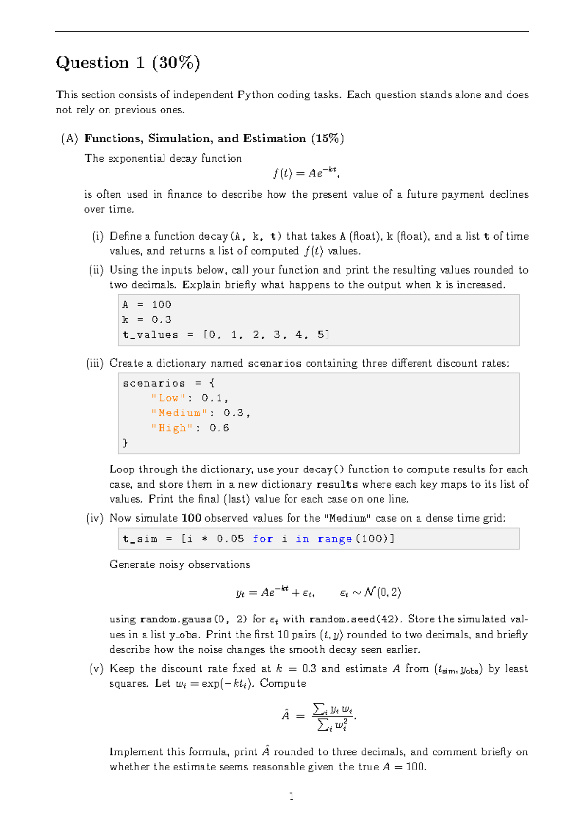 MLFin Exam Test - Python Coding & Regression Analysis Tasks - Studocu