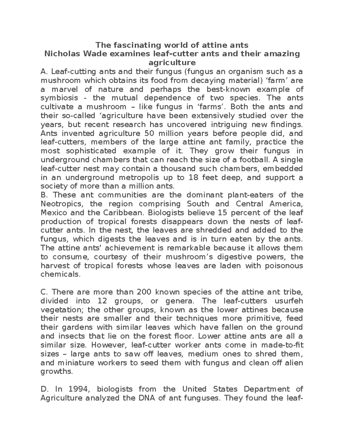 The Fascinating World of Attine Ants: Agriculture and Symbiosis ...