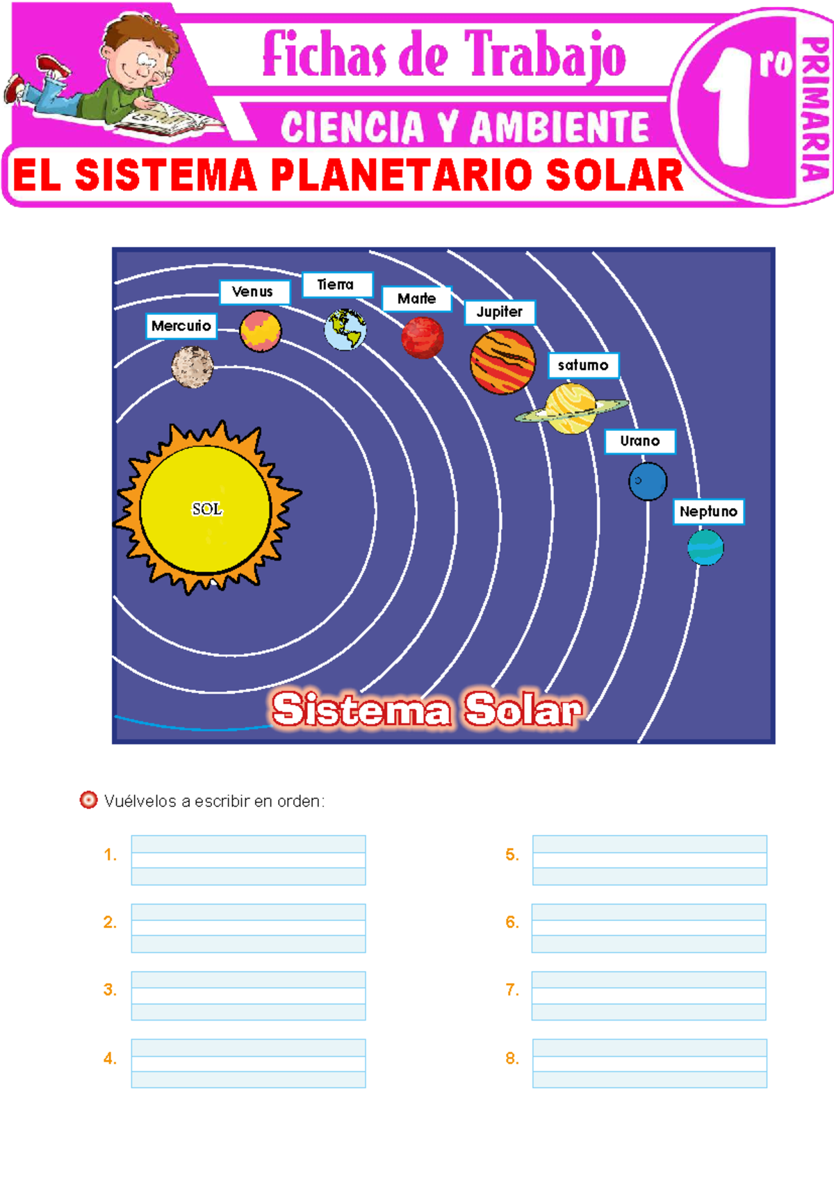 El Sistema Planetario Solar Para Primero De Primaria Fichas De Trabajo