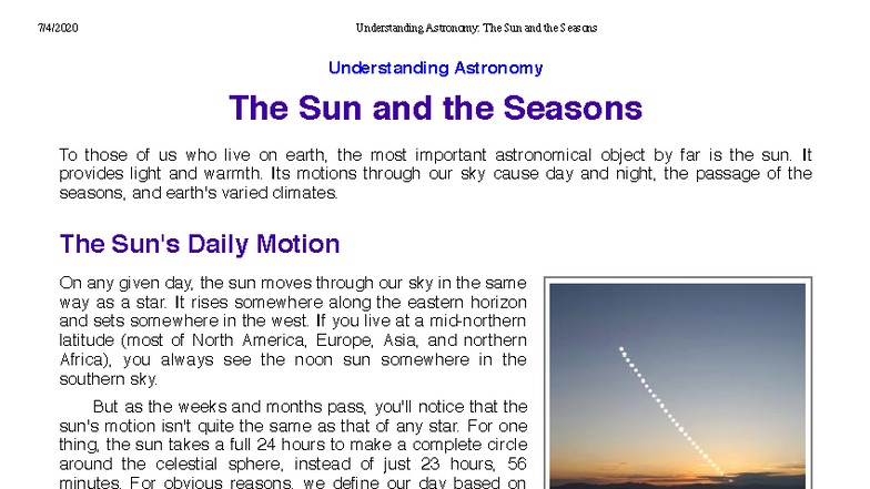 Understanding Astronomy: The Sun's Path & Seasonal Changes - Studocu