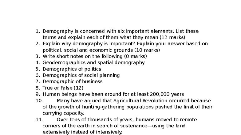 ECEV202 Demography Practice Questions and Key Concepts - Studocu