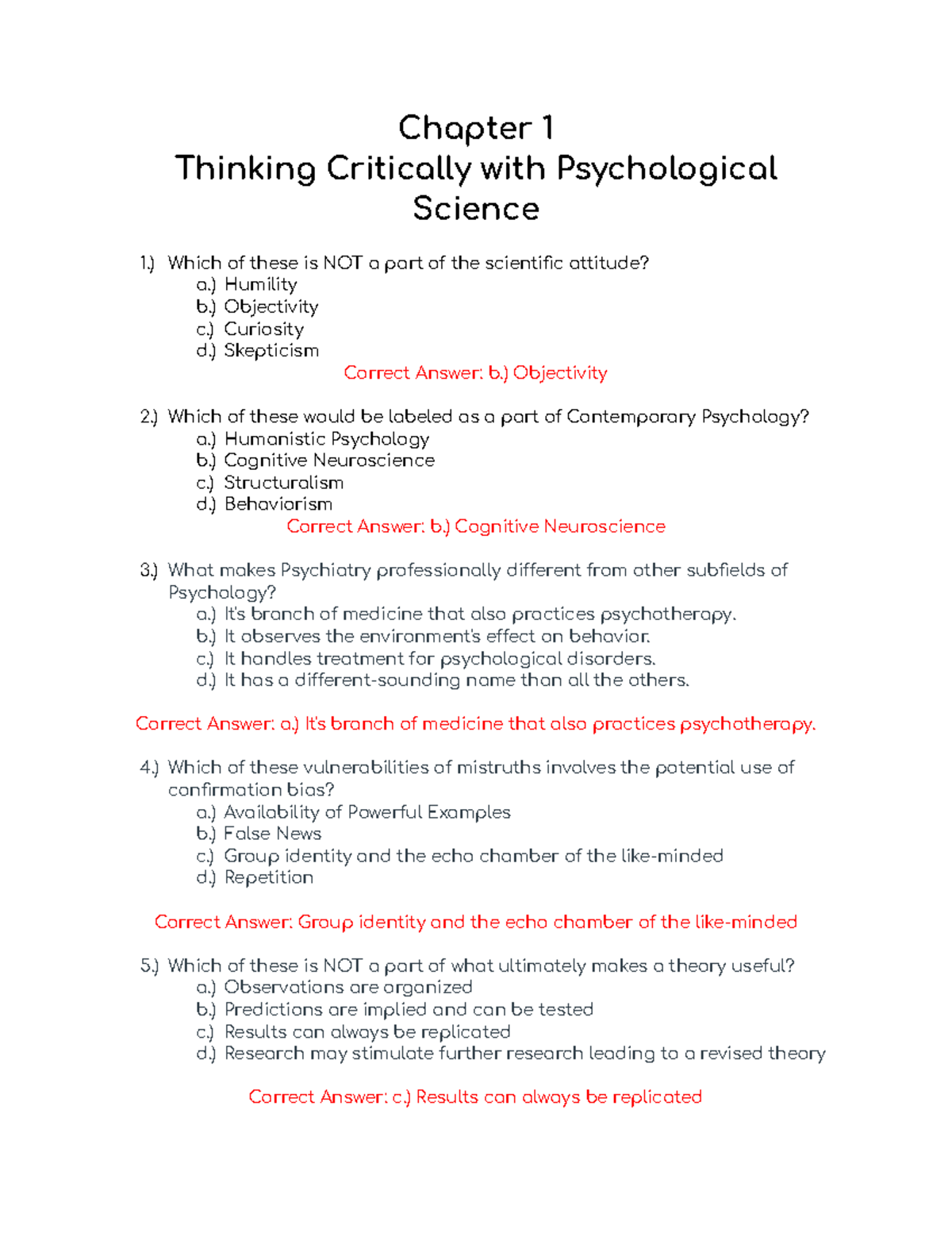Chapter 1 Quiz Study Guide: Psychology Concepts & Critical Thinking ...