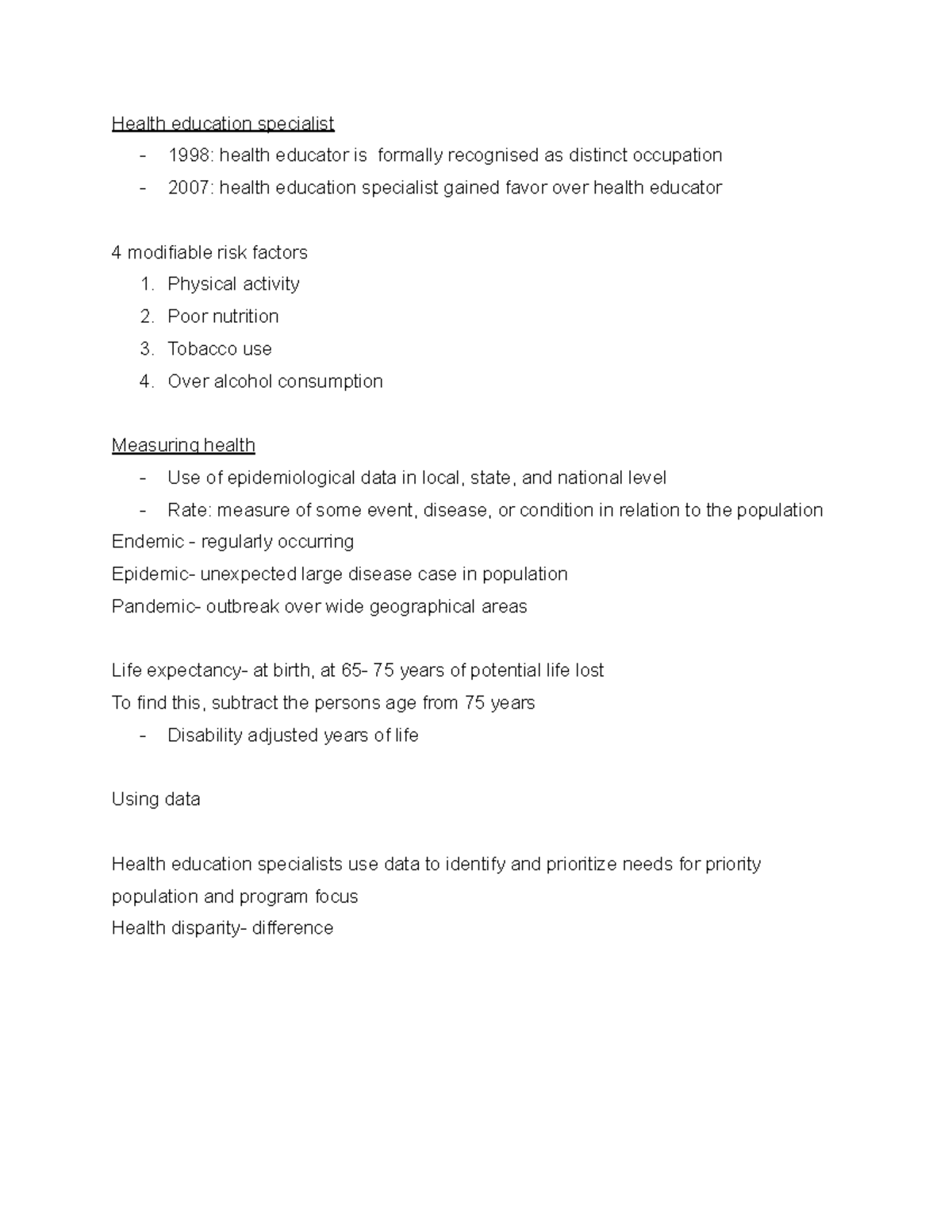 Health Notes #2: Key Concepts in Health Education and Measurement - Studocu