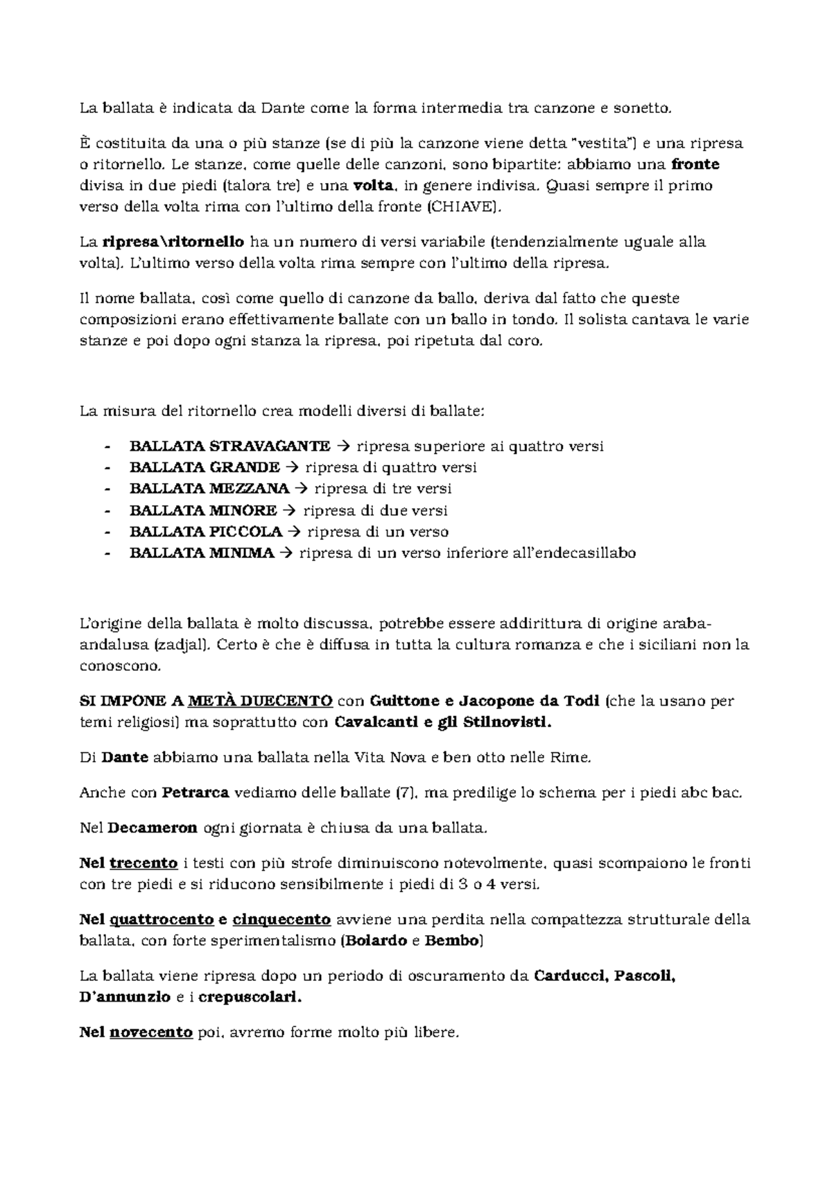 La ballata - È costituita da una o più stanze (se di più la canzone ...
