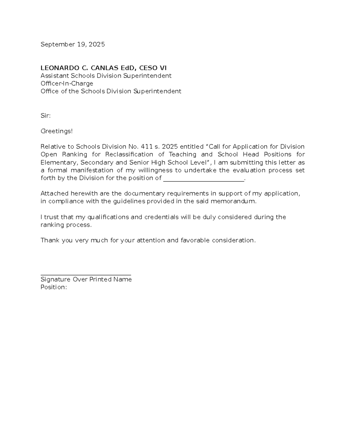 Letter of Intent for Division Open Ranking Application - Studocu