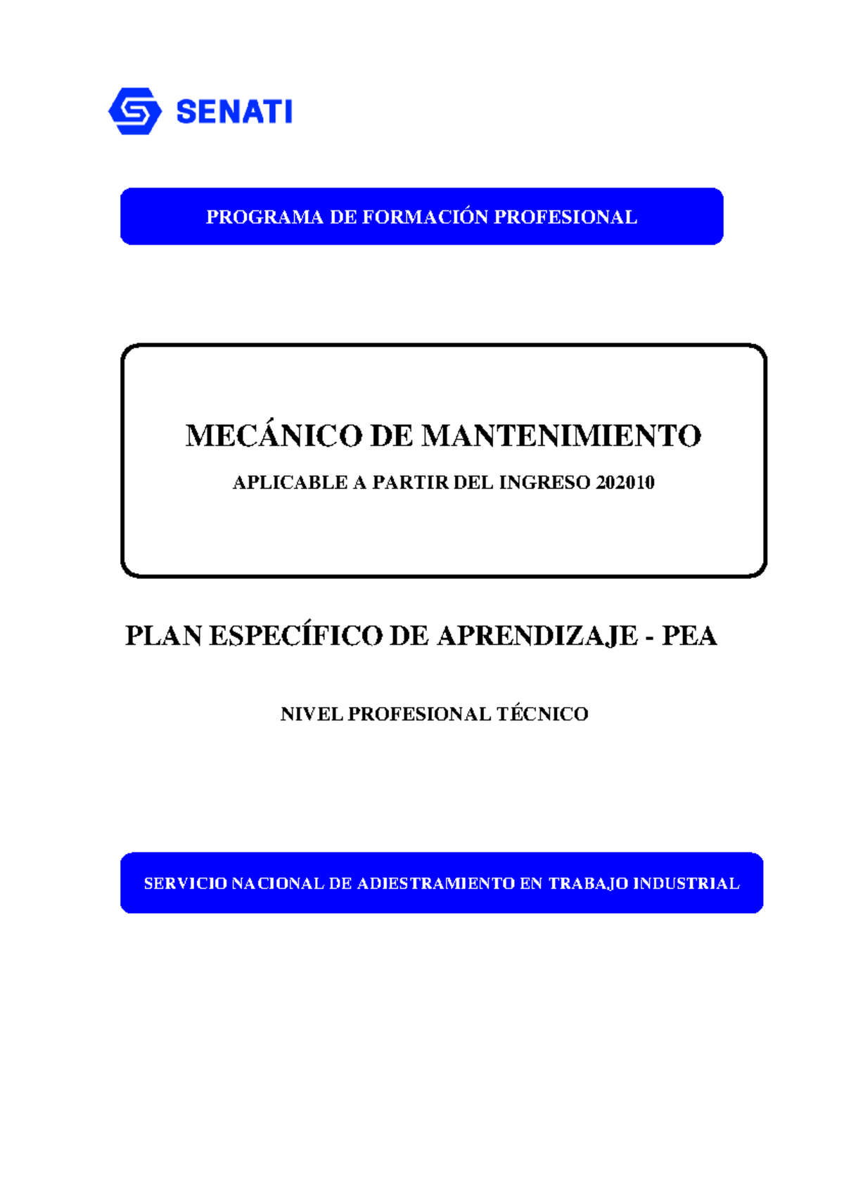 PEA - Plan Específico de Aprendizaje para Mecánico de Mantenimiento ...