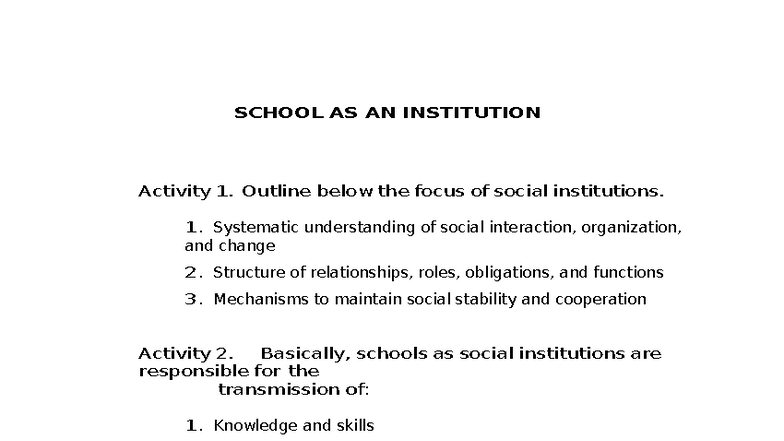 SCHOOL AS AN INSTITUTION: Understanding Its Social Role and Impact ...