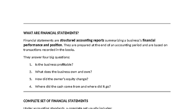 Understanding Financial Statements: Key Components & Principles - Studocu