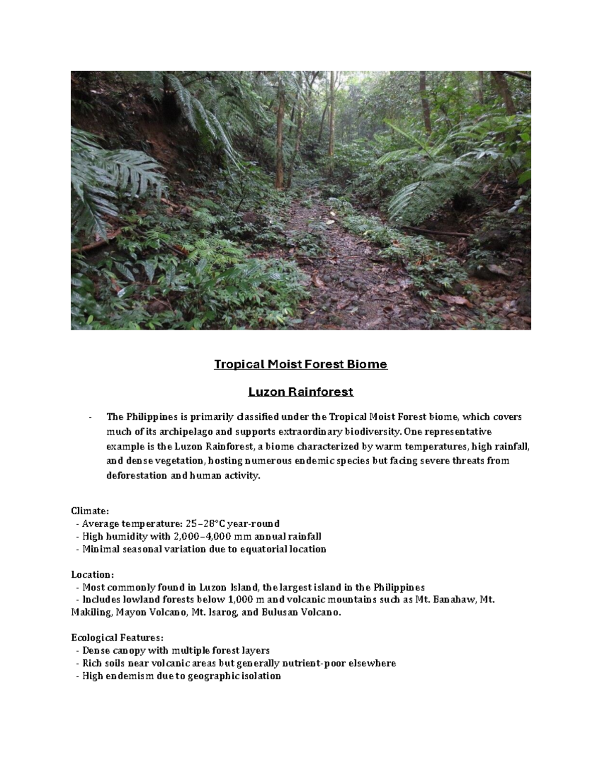 Tropical Moist Forest Biome: Luzon Rainforest Overview (GE15) - Studocu