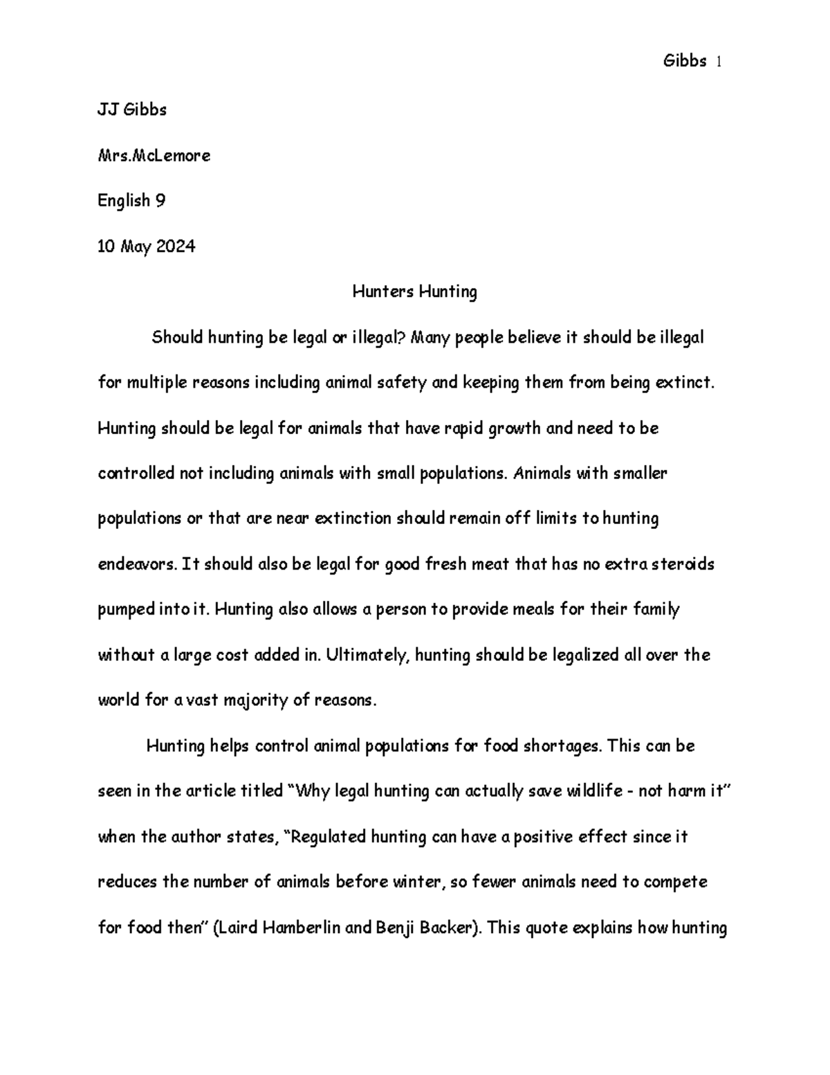 English 9 Research Essay: The Case for Legal Hunting - Studocu