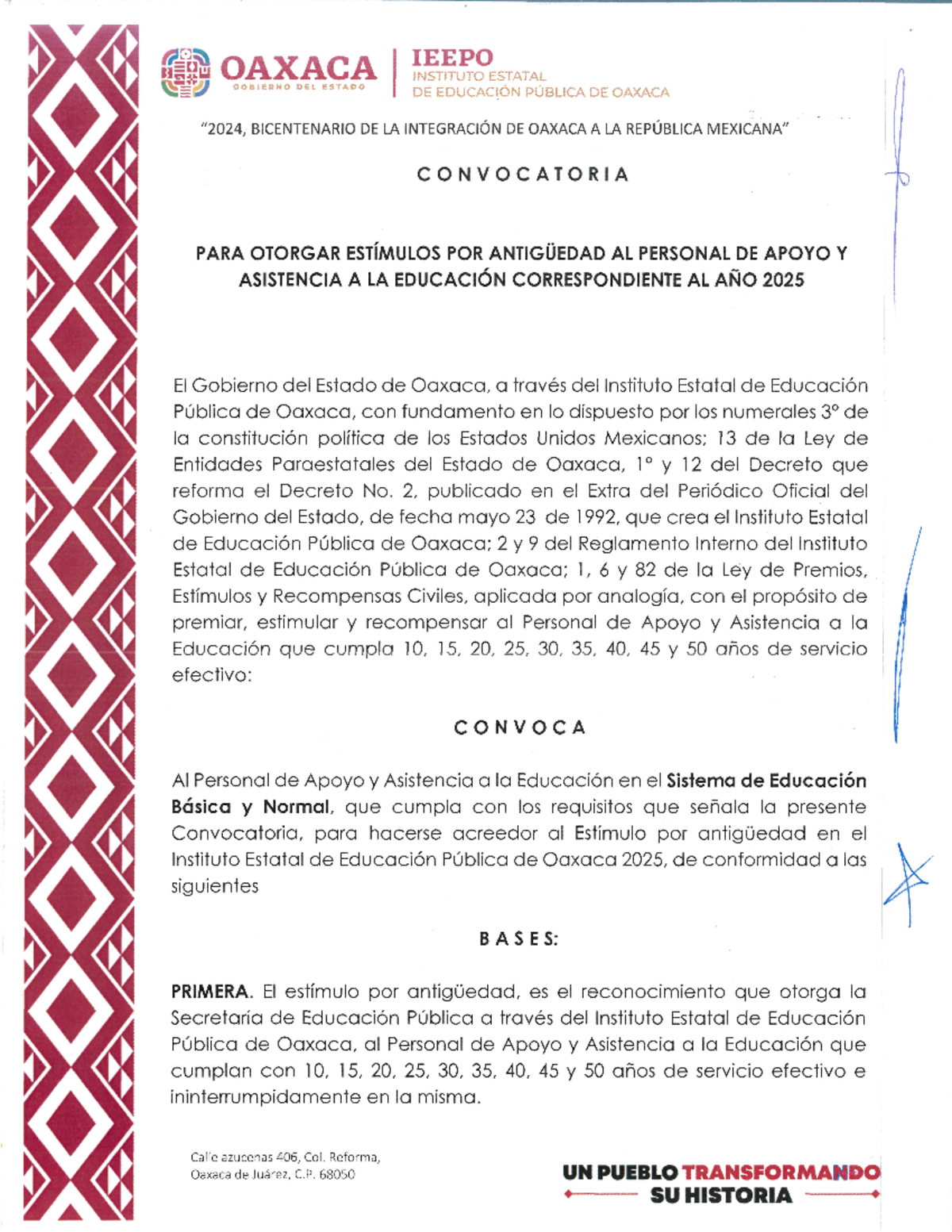 Convocatoria Estímulo por Antigüedad PAAE 2025, IEEPO, Oaxaca - Studocu