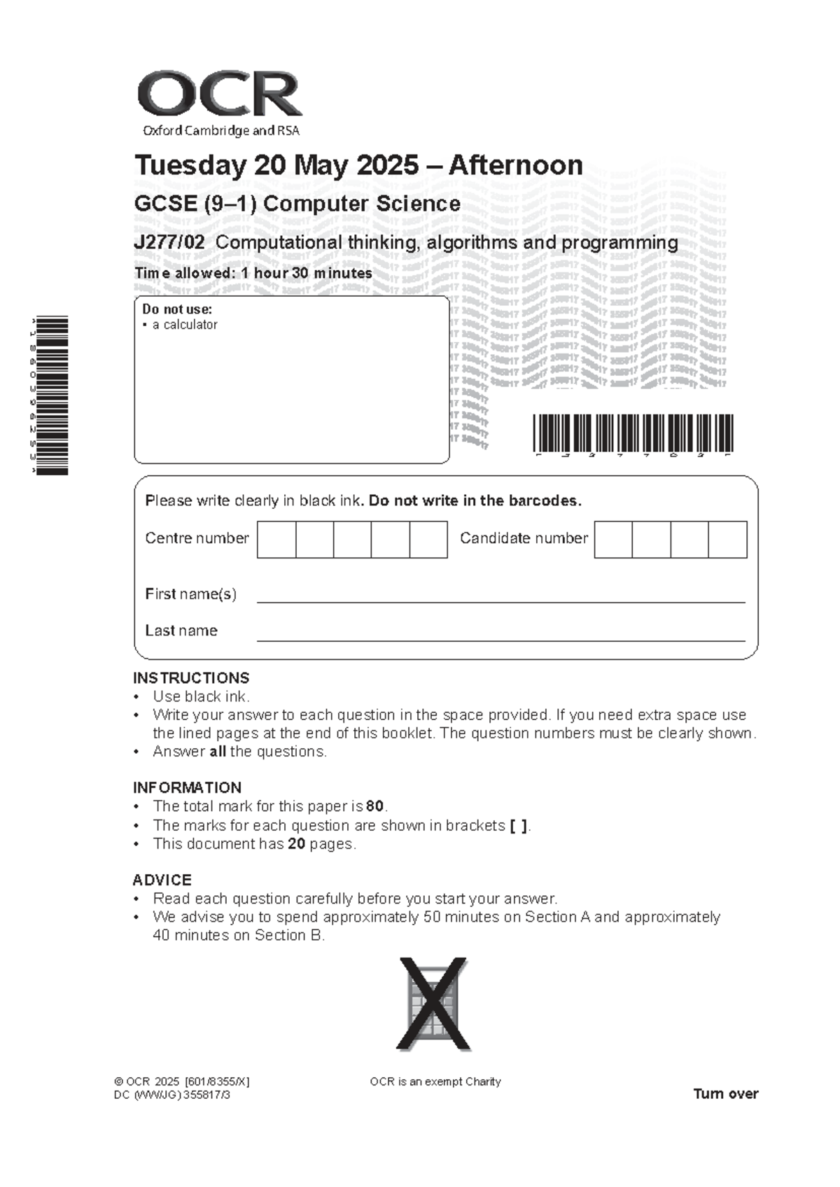 GCSE Computer Science (J277) Exam Paper - May 2025 (Afternoon) - Studocu