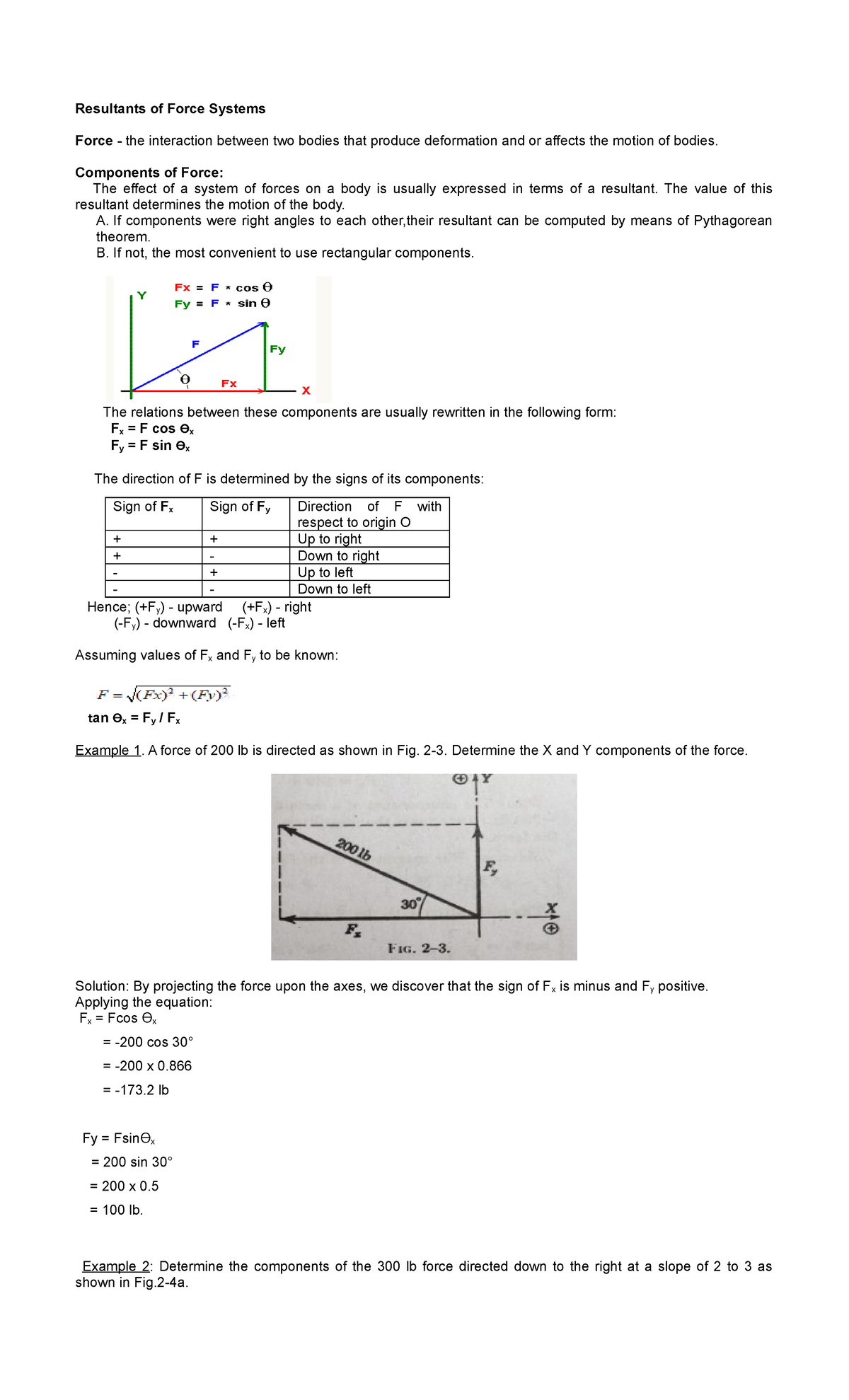 Chapter 2: Resultants of Force Systems (ENGR 101) Analysis and Examples ...