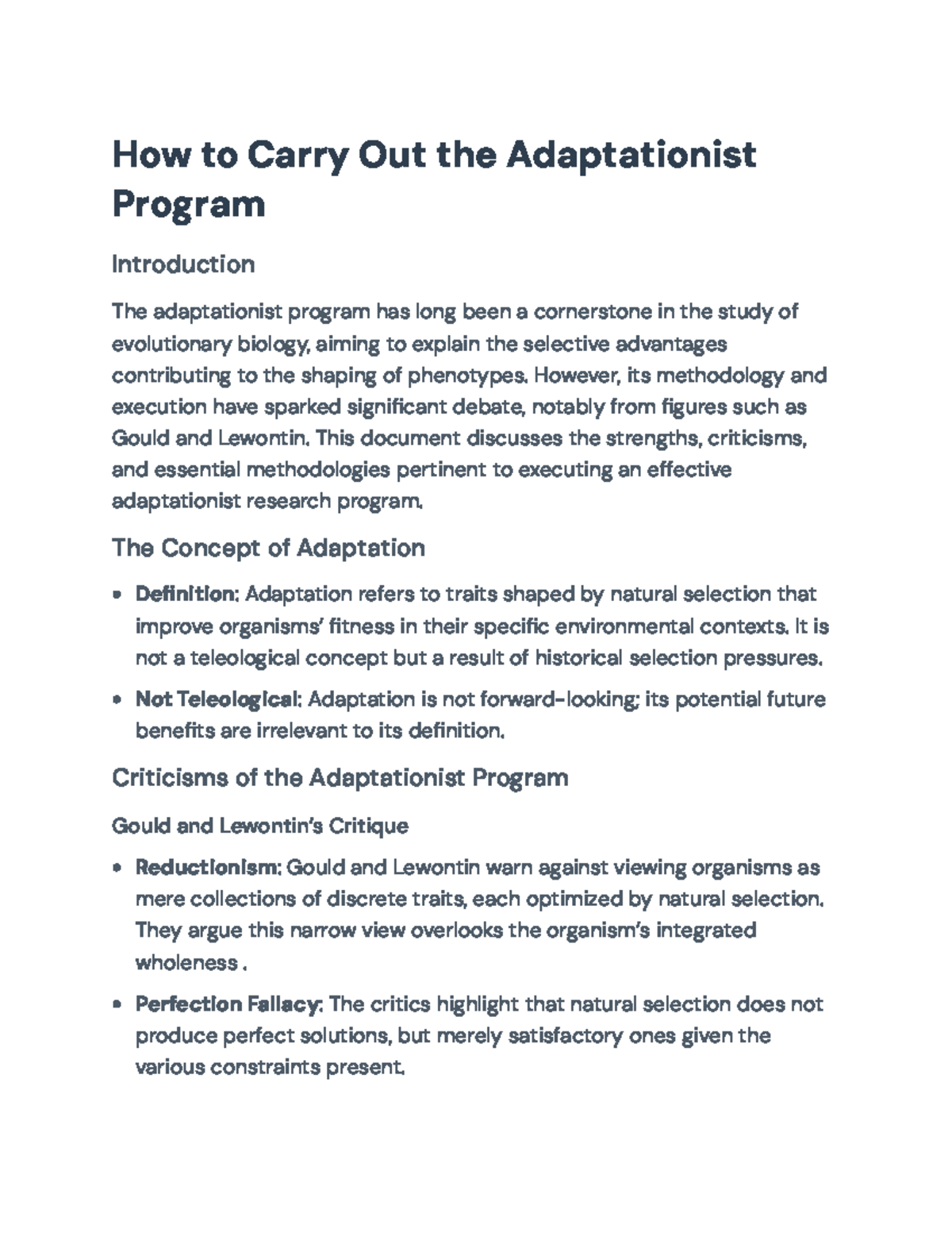How to Effectively Execute the Adaptationist Program in Evolutionary ...