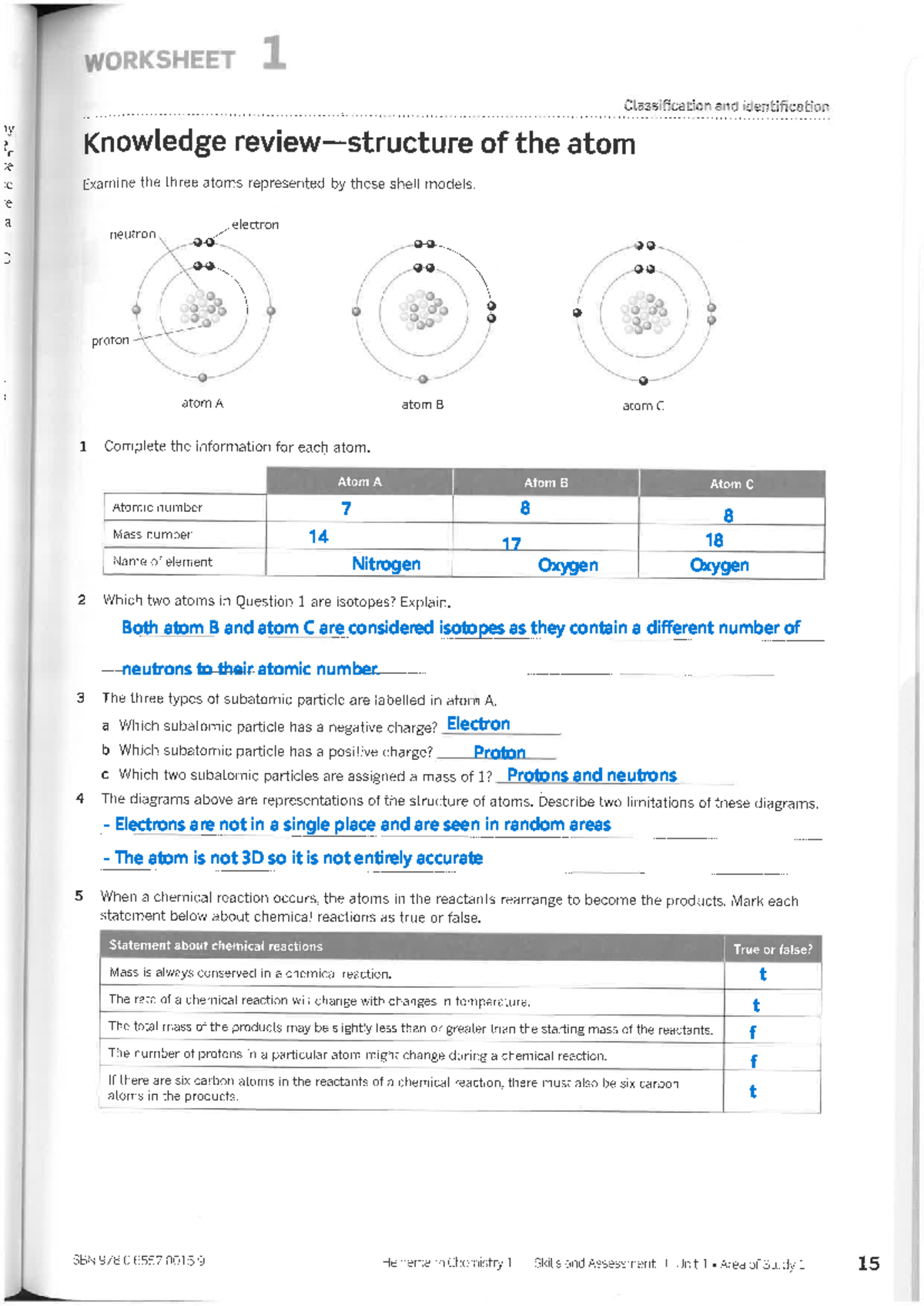 Isotopes and Atomic Structure: Worksheets 1 and 2 (fceq423r12t32) - Studocu