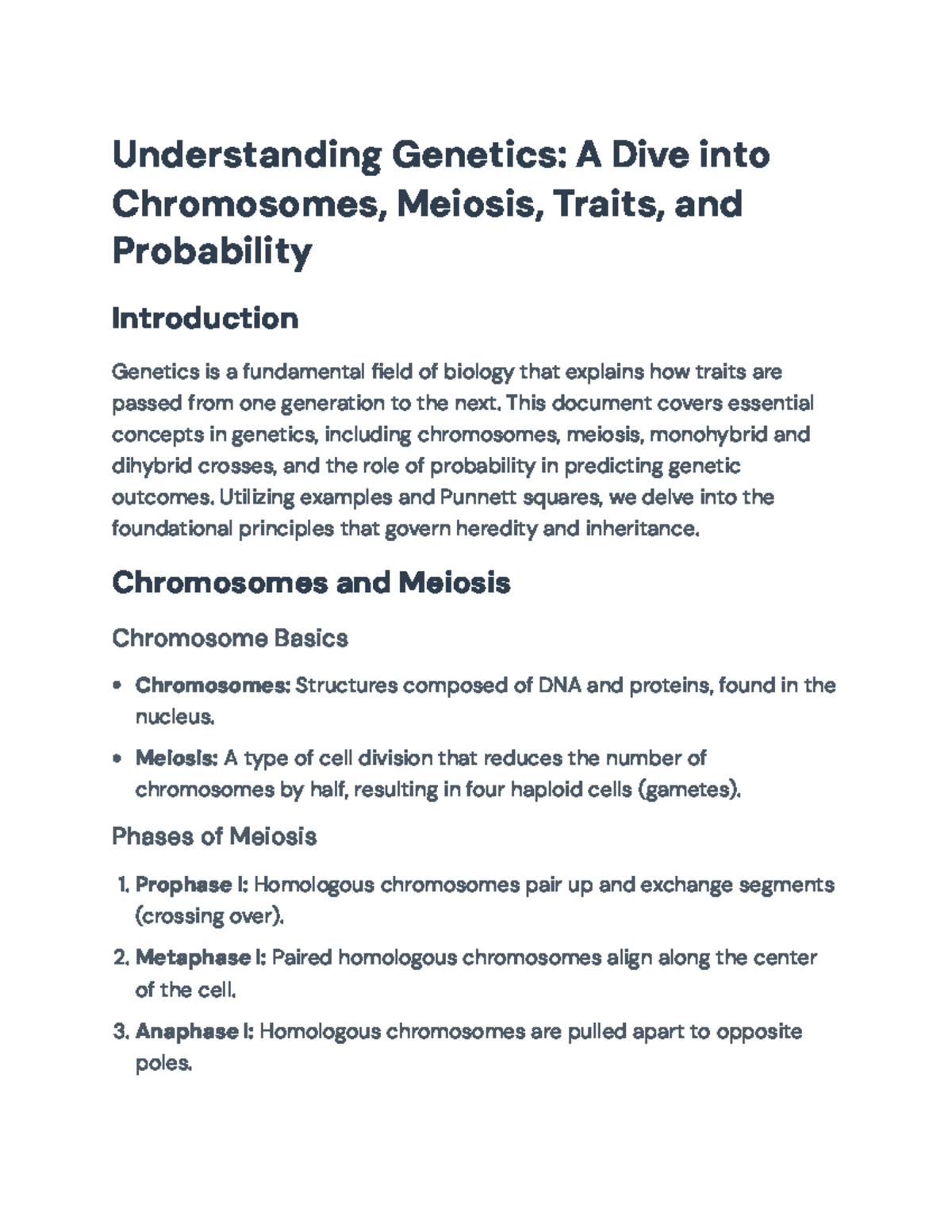 Genetics Overview: Chromosomes, Meiosis, Traits & Probability Notes ...