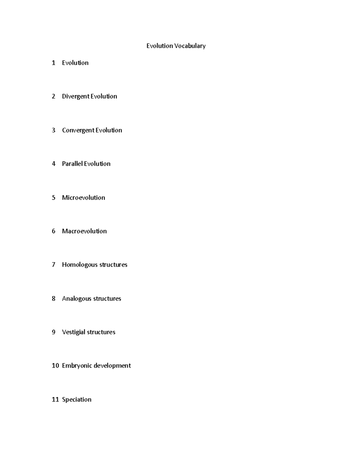 Evolution Vocabulary - Studocu
