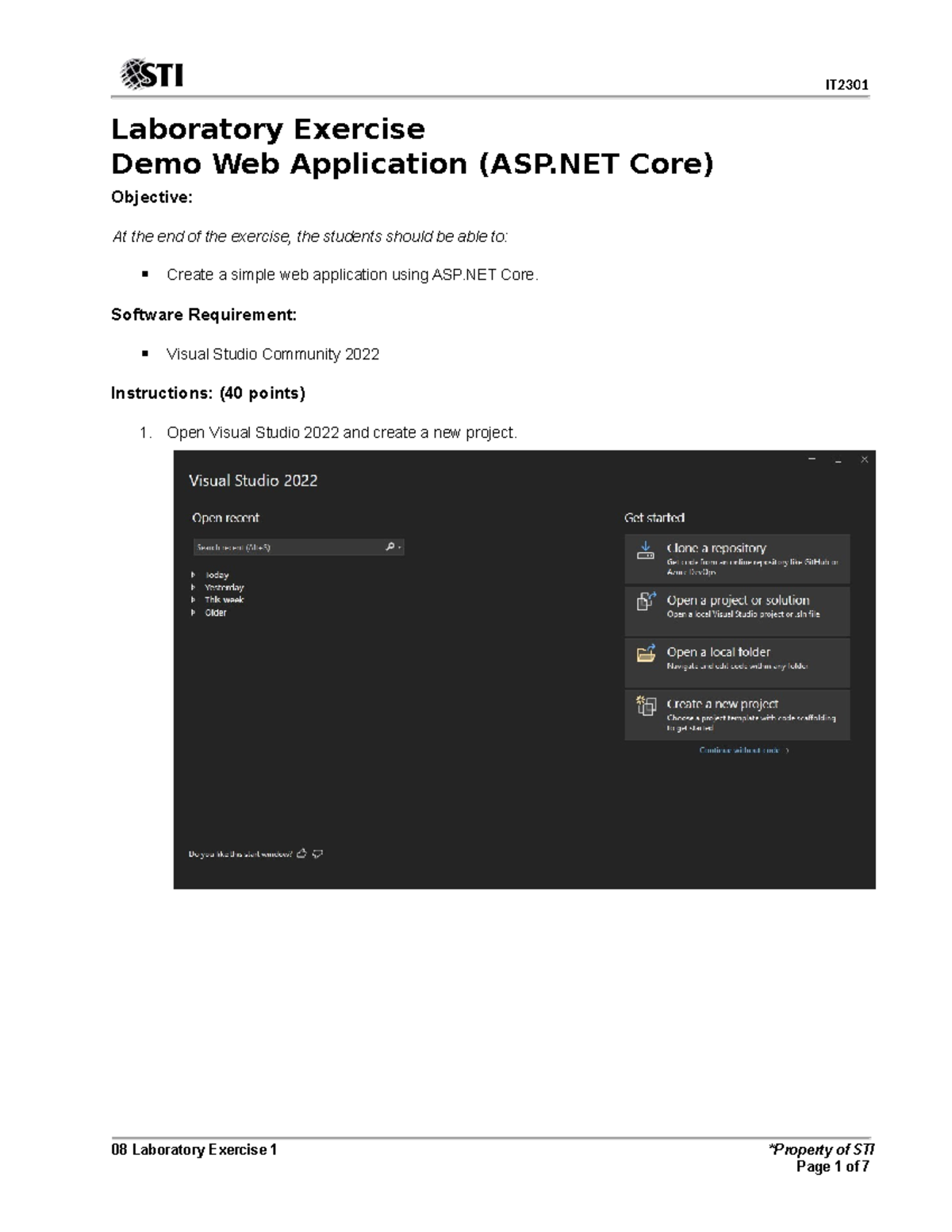 IT 2301 Lab Exercise 1: Creating a Simple Web App with ASP.NET Core ...