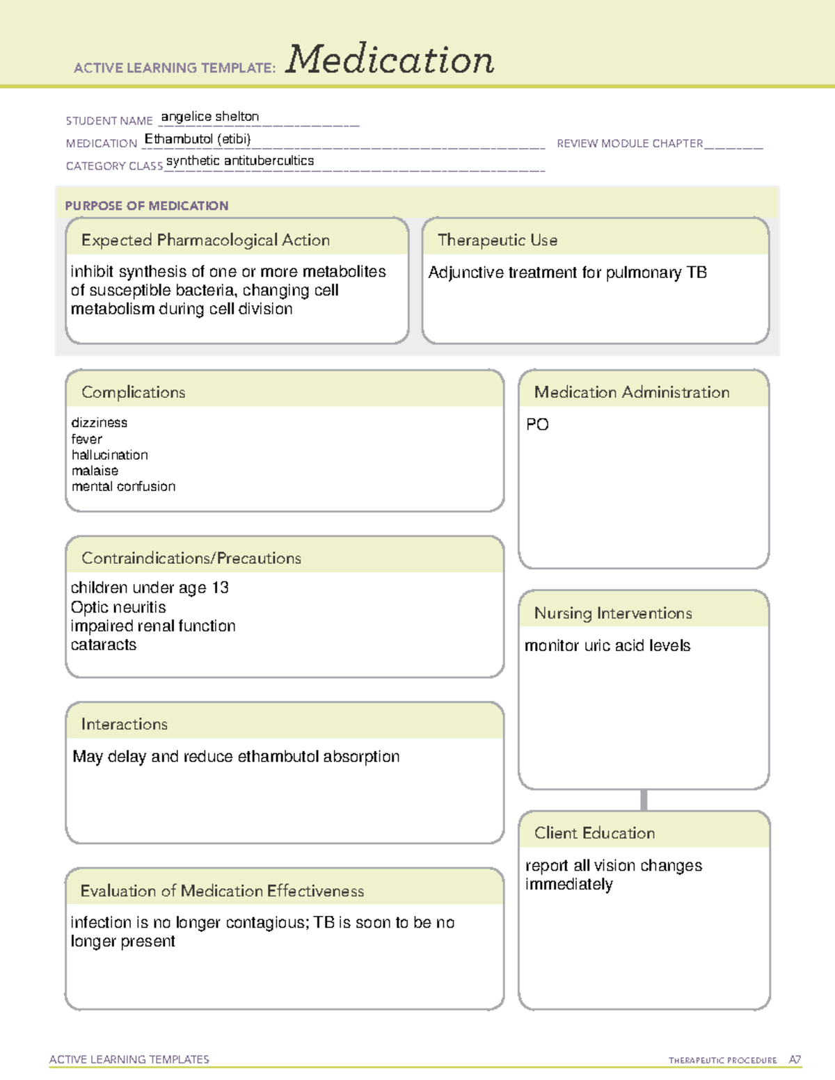 Ethambutol - ati template - ACTIVE LEARNING TEMPLATES TherapeuTic ...