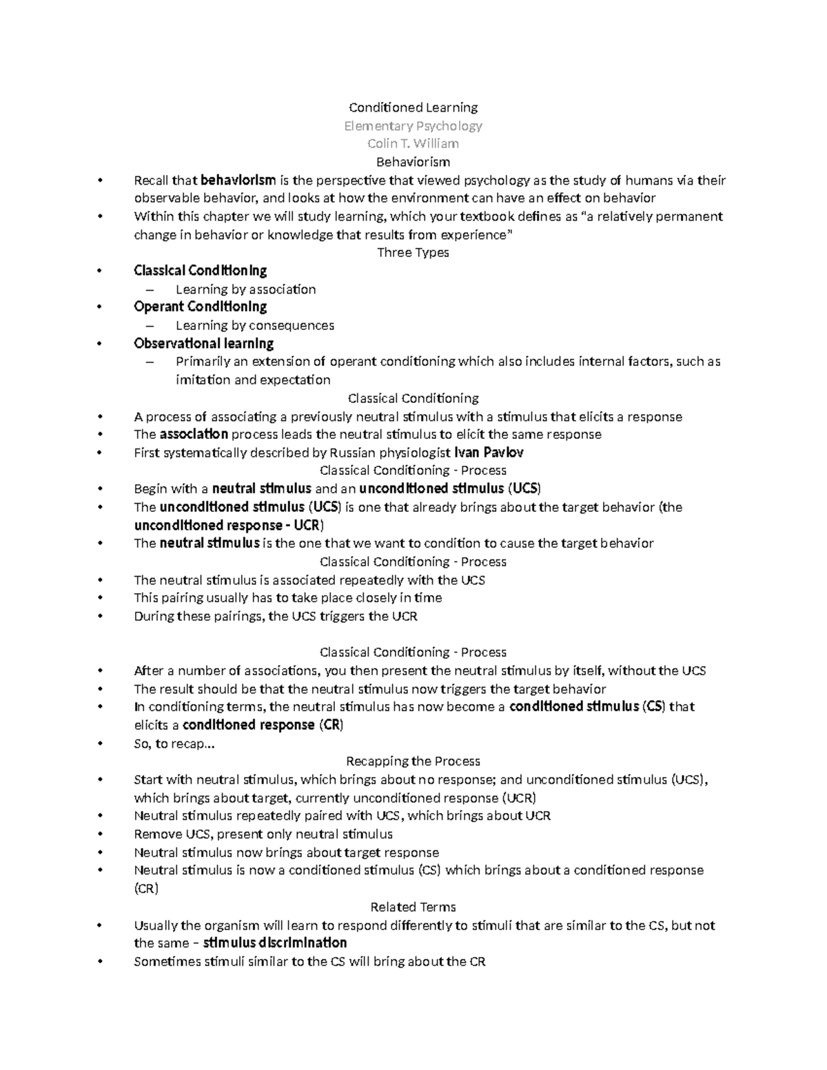 Conditioned Learning: Behaviorism in Elementary Psychology (PSY101 ...