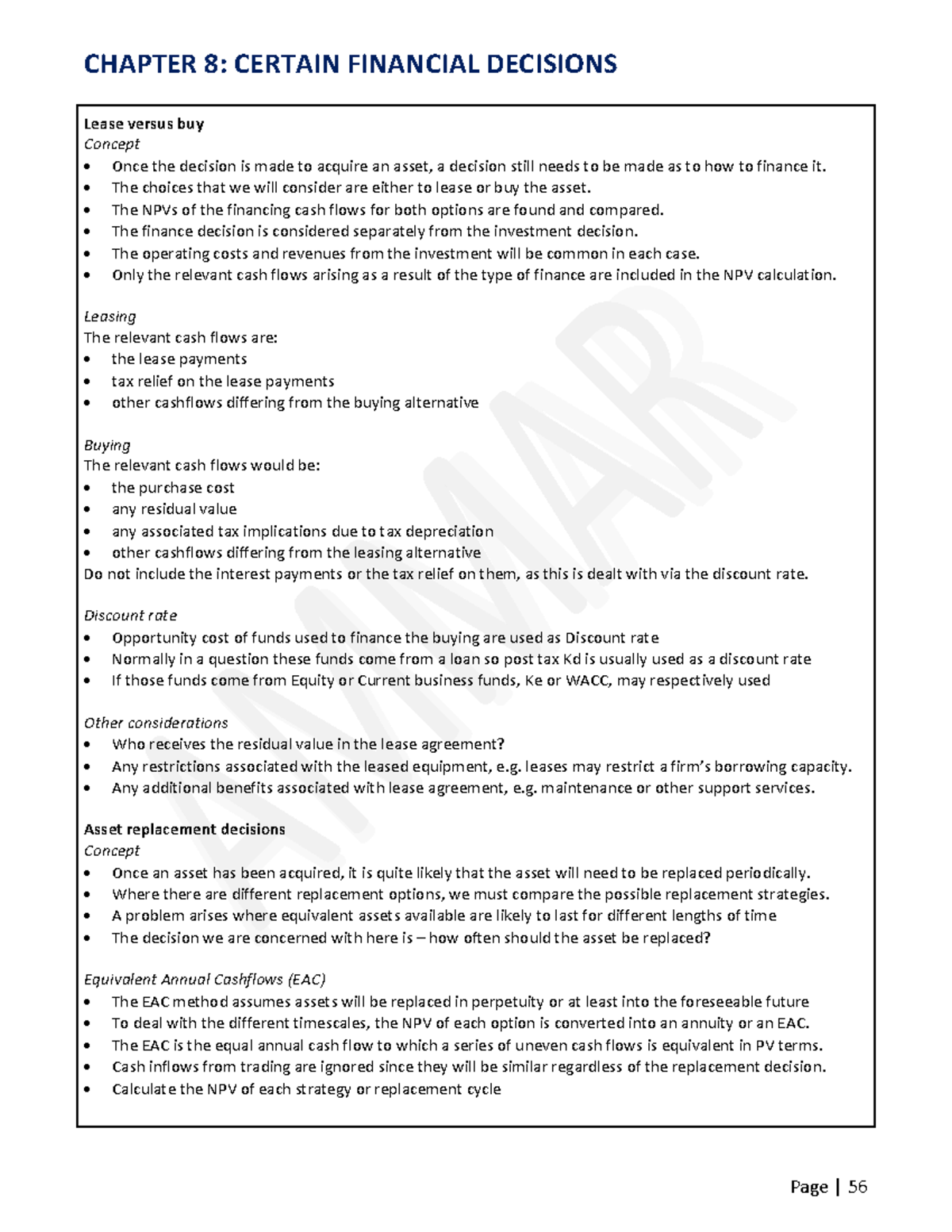 CHAPTER 8: FINANCIAL DECISIONS - LEASE VS BUY ANALYSIS (CFAP 03) - Studocu