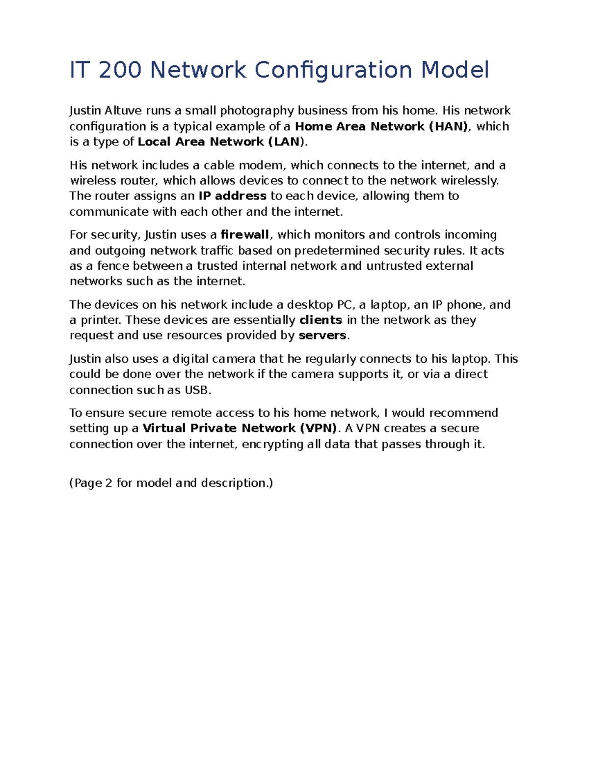 IT 200 Home Network Configuration Model and Security Overview - Studocu