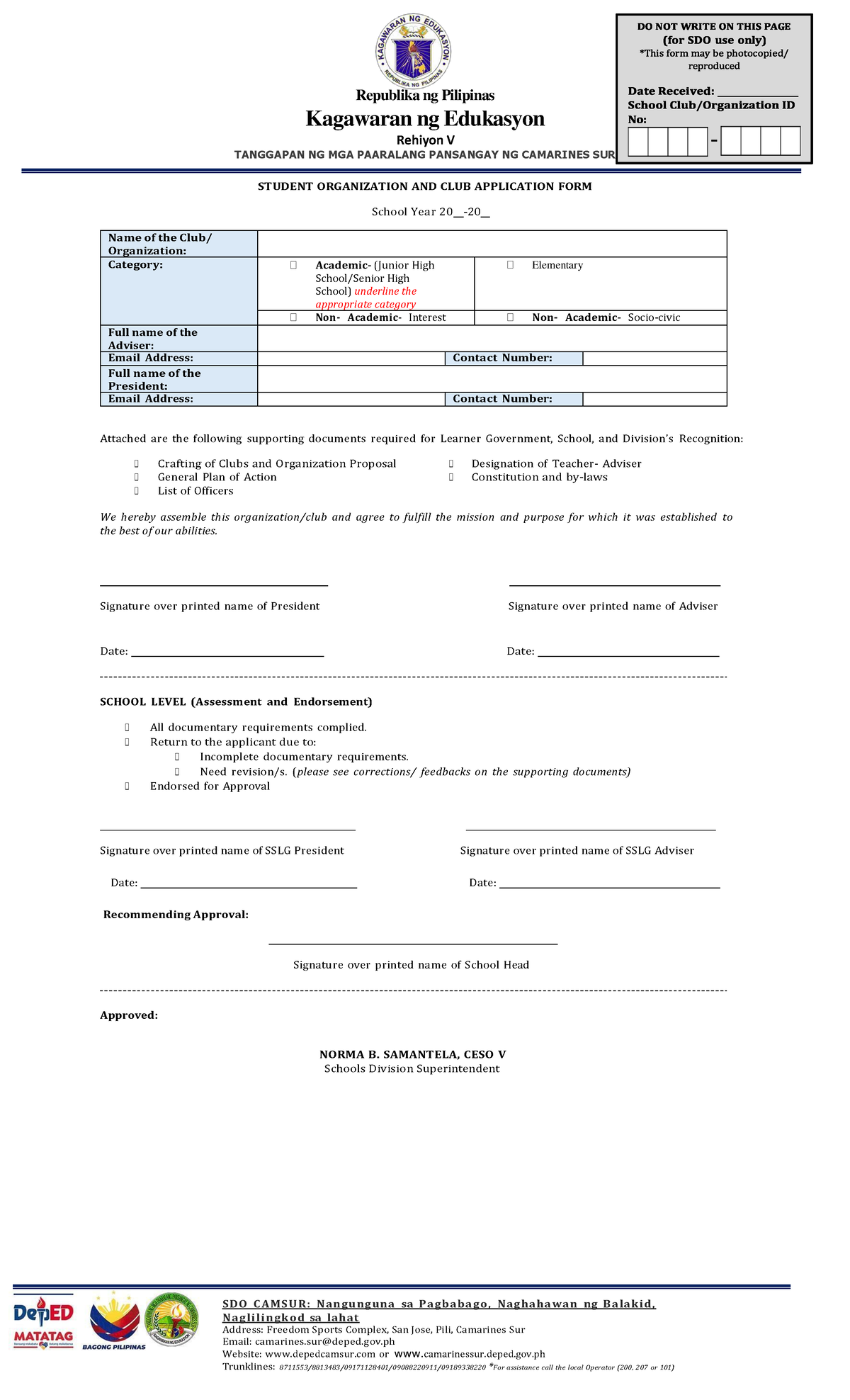 Student Organization and Club Application Form (SY 20-20) - Studocu