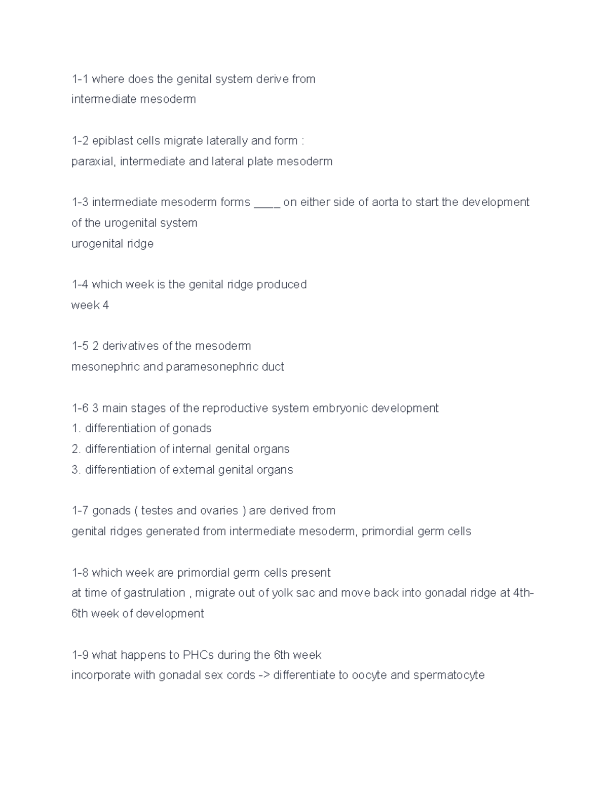 Reproductive System Development Notes (BIO 101) - Studocu