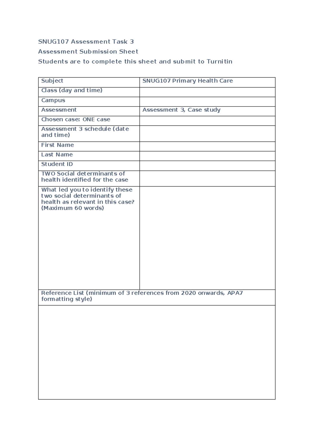 Assessment 3 Submission template 2026 - SNUG107 Assessment Task 3 ...