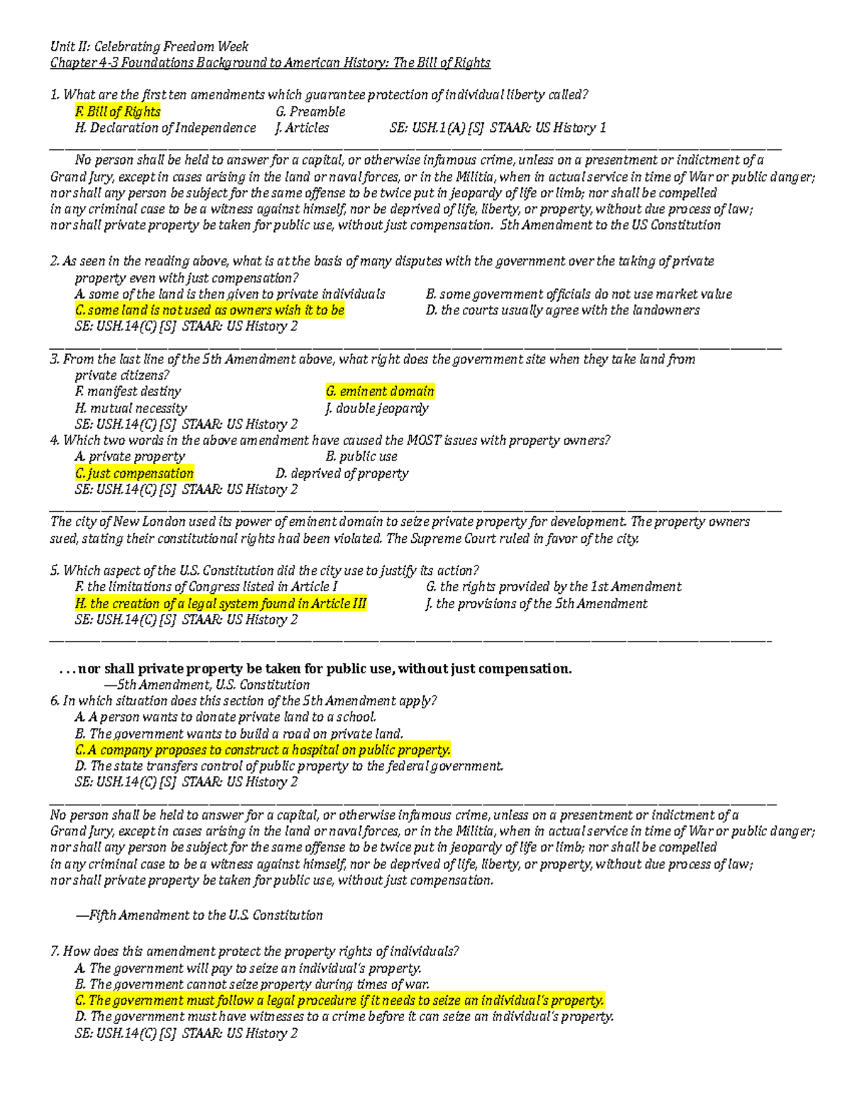 Chapter 4.3 Foundations Background to American History- The Bill of ...