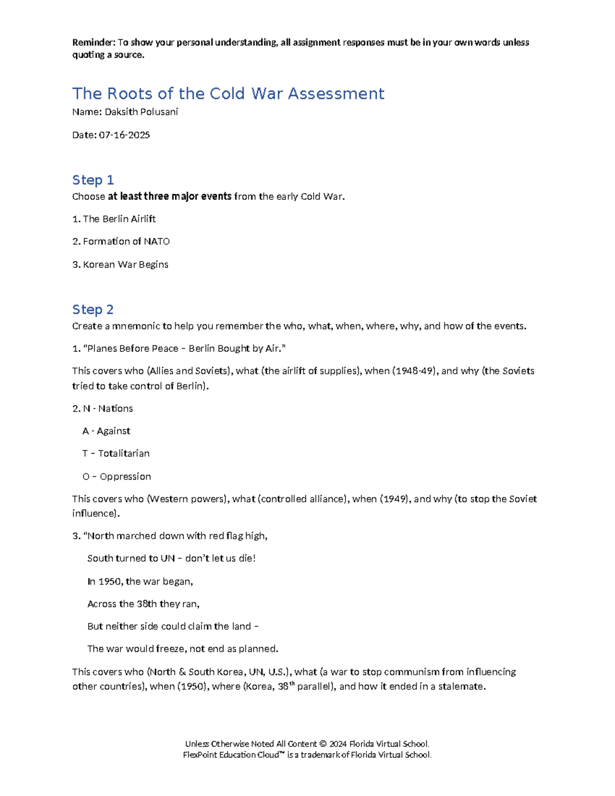 Roots of the Cold War Assessment: Key Events & Mnemonics - Studocu