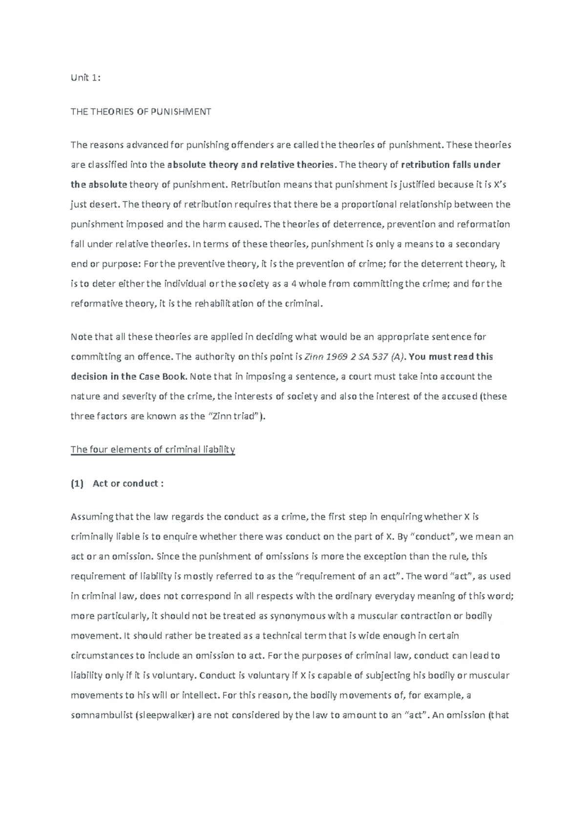 LAWS 3040A – Grounds of Justification in Criminal Law Notes - Studocu