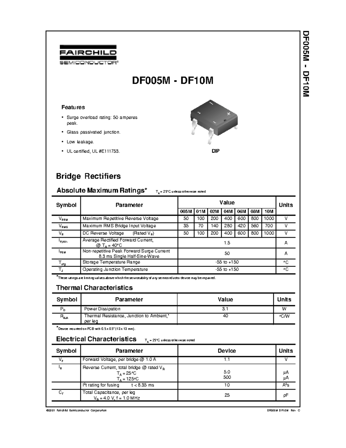 DF005M DF10M Bridge Rectifiers Datasheet and Features Overview - Studocu
