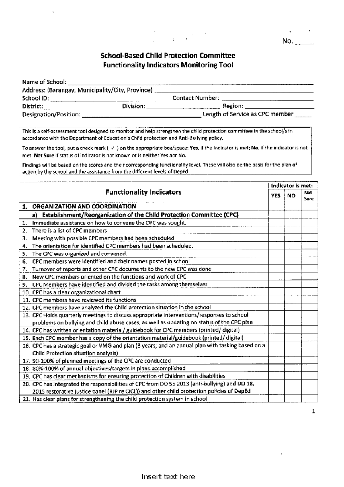 CPC Functionality Monitoring Tool Template for Child Protection (CPC 101) - Studocu