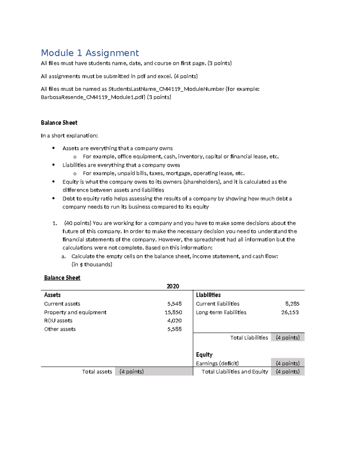 M1 Assignment: Financial Statements Analysis & Projections for CM4119 ...