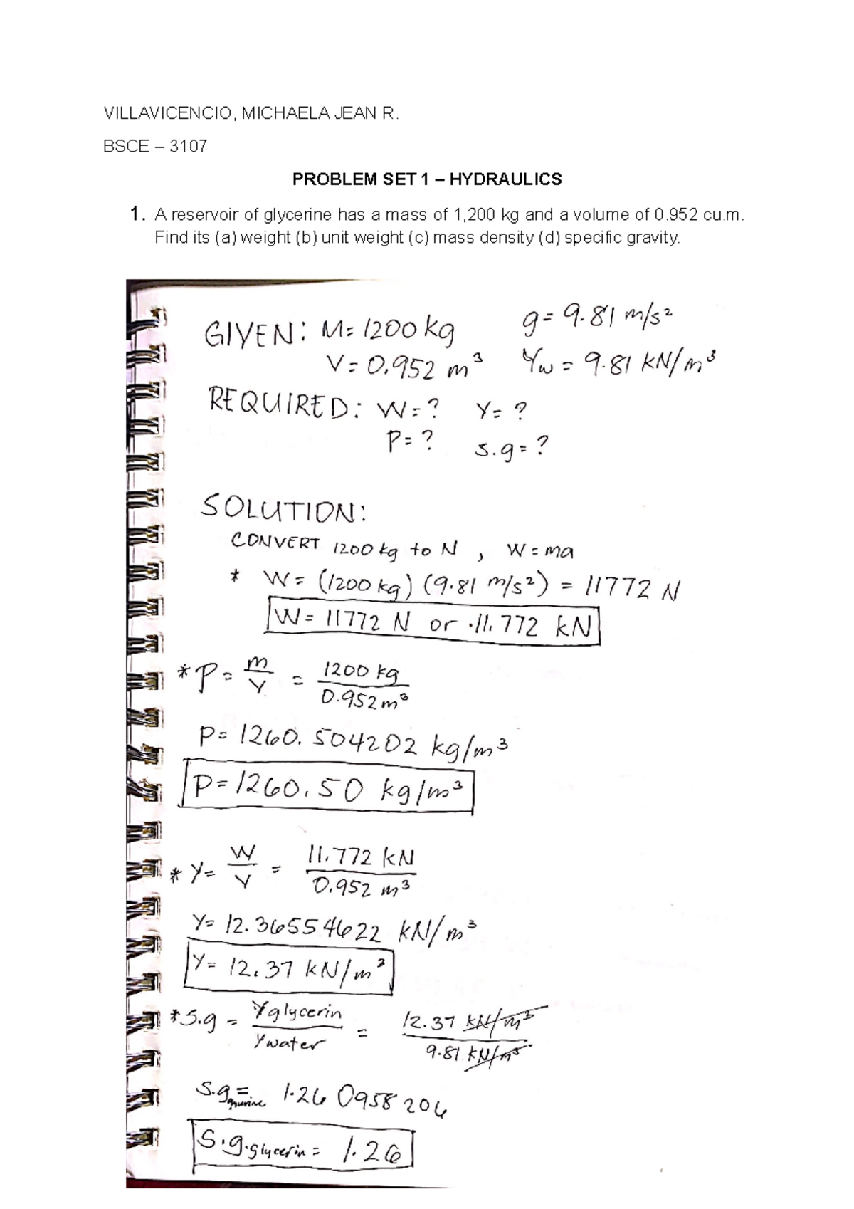 Villavicencio Problem SET 1 - VILLAVICENCIO, MICHAELA JEAN R. BSCE ...