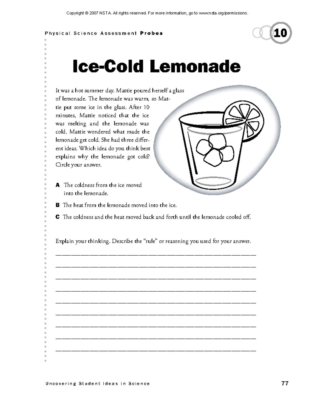 Physical Science Assessment Probes: Energy Transfer in Lemonade - Studocu