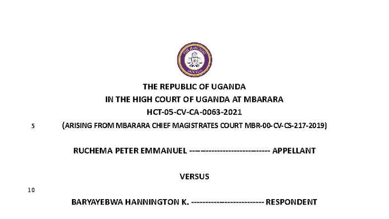 Case Study: Rucema Peter Emmanuel v. Baryayebwa Hannington K - UGHC 448 ...