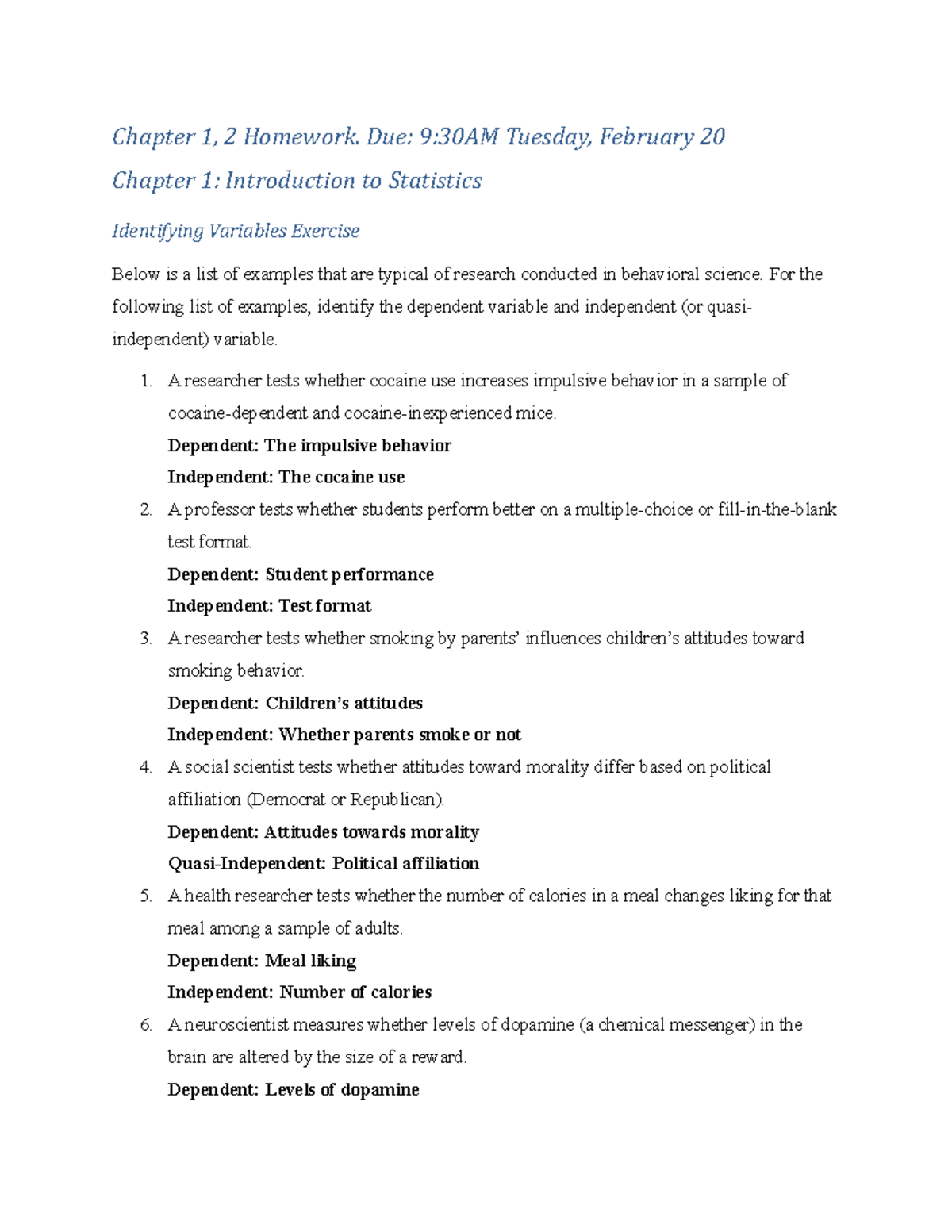 PSYC209 - HW 2 - intro to statistics: identifying variables exercise ...