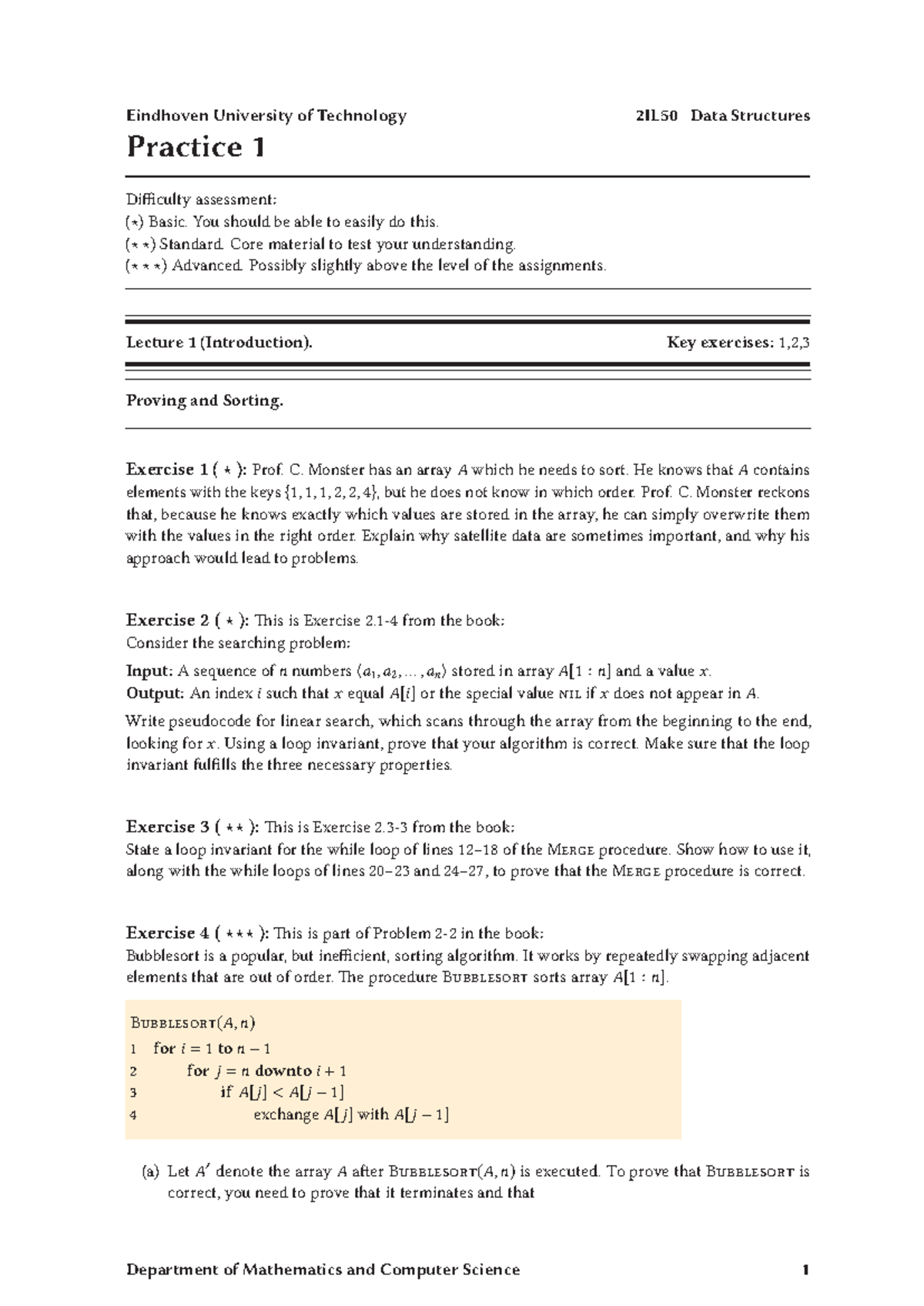 2IL50 Data Structures Practice Exercises and Solutions - Studeersnel